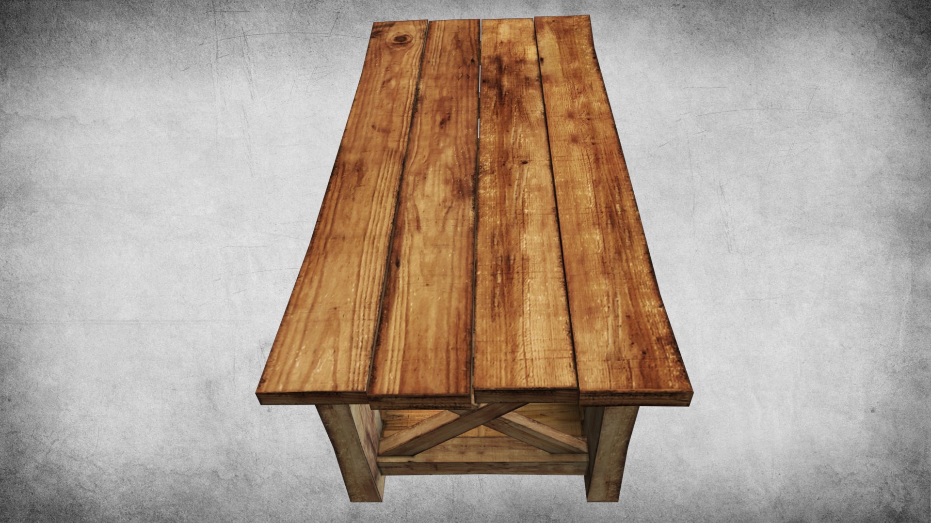 Rustic Wood Table 02 3d Model