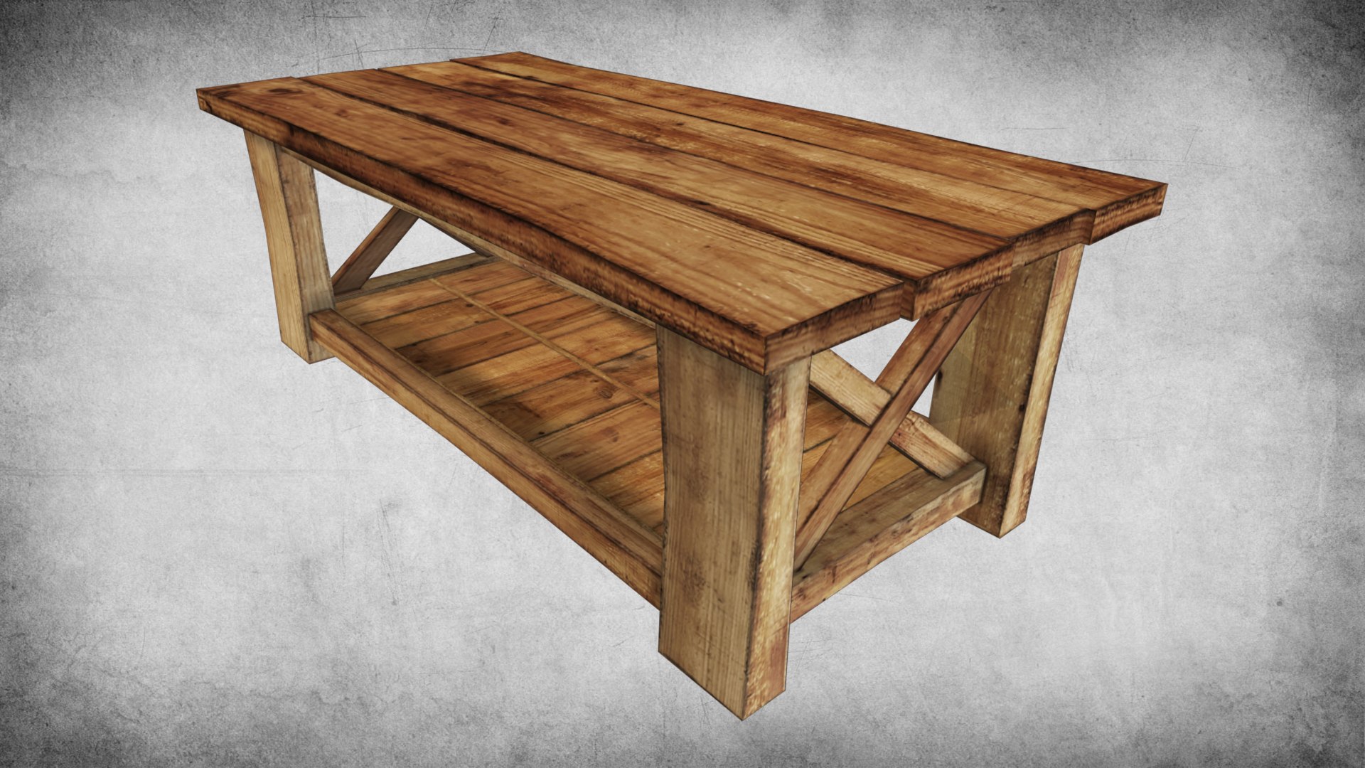 Rustic Wood Table 02 3d Model