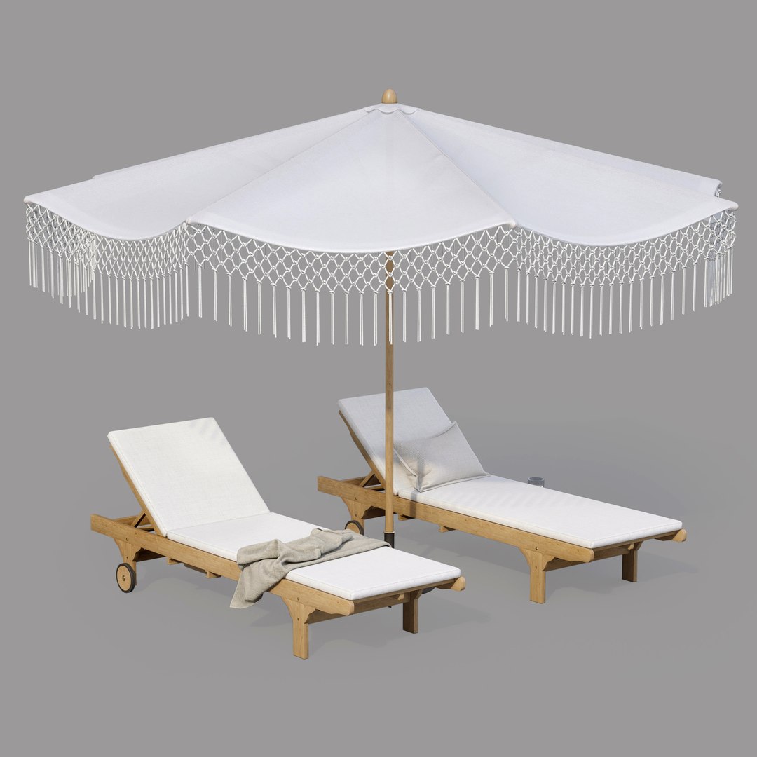 3D Umbrella Patio Parasol And Timber Sun Lounge - TurboSquid 1854160