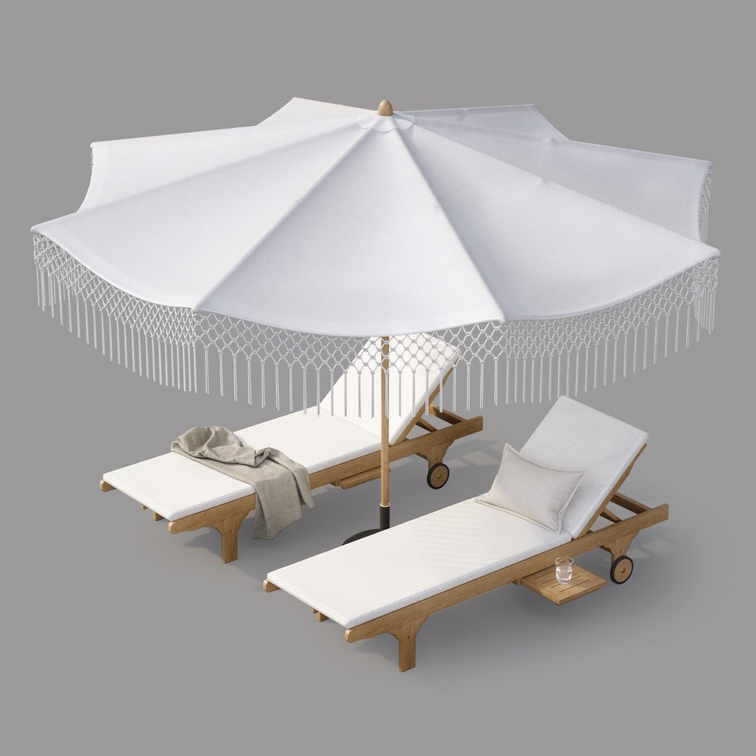 3D Umbrella Patio Parasol And Timber Sun Lounge - TurboSquid 1854160