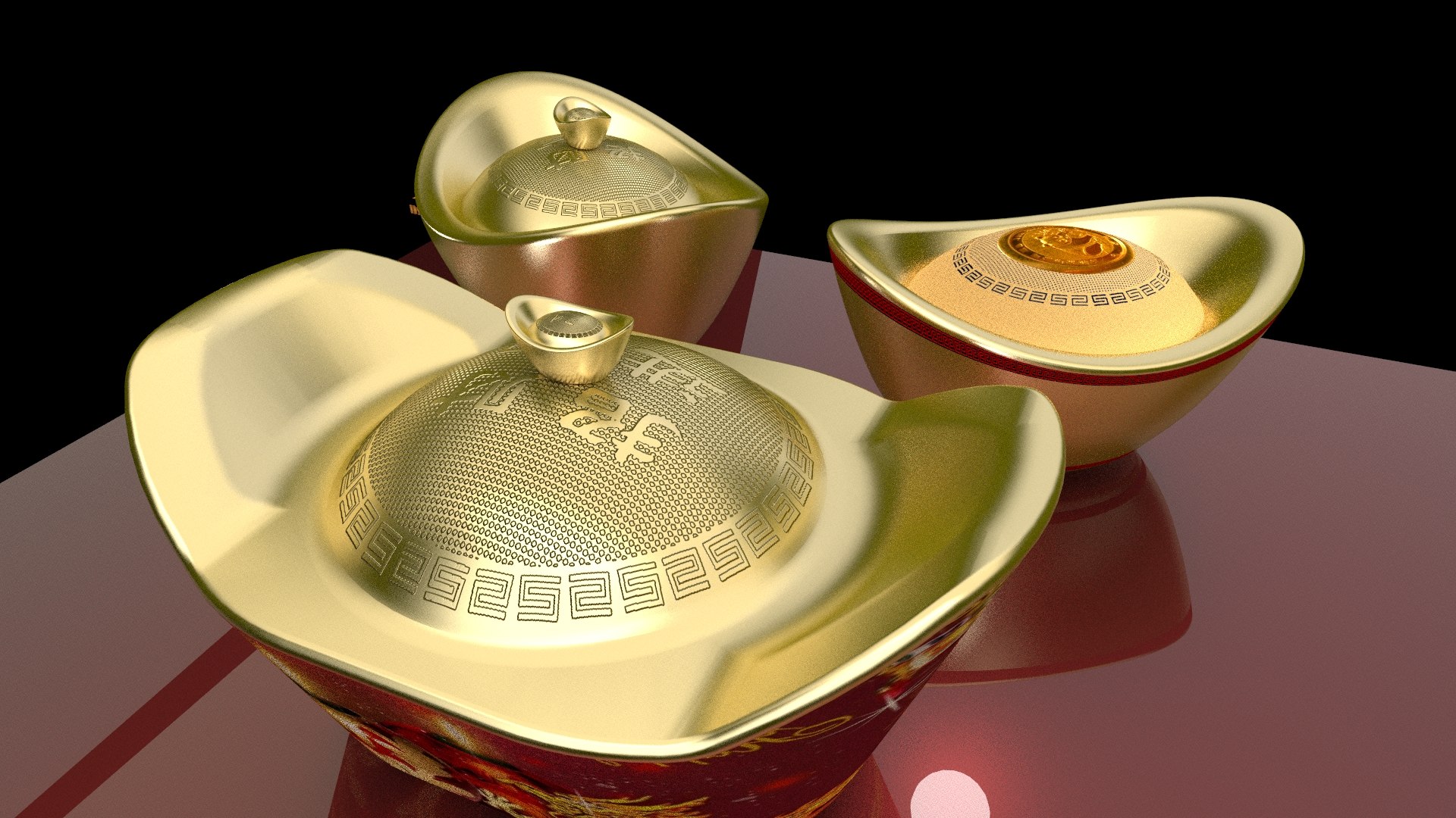 3D Chinese Gold Ingot Model - TurboSquid 2128752