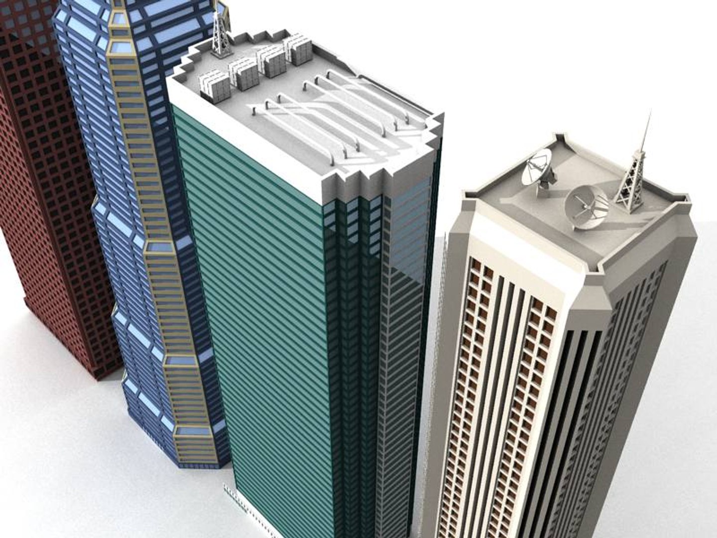 3d 4 Skyscrapers Buildings