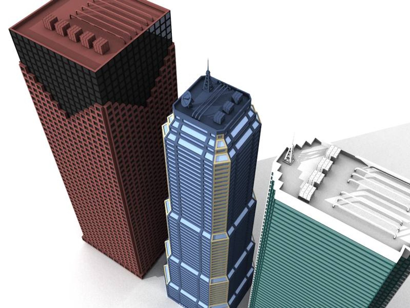 3d 4 Skyscrapers Buildings