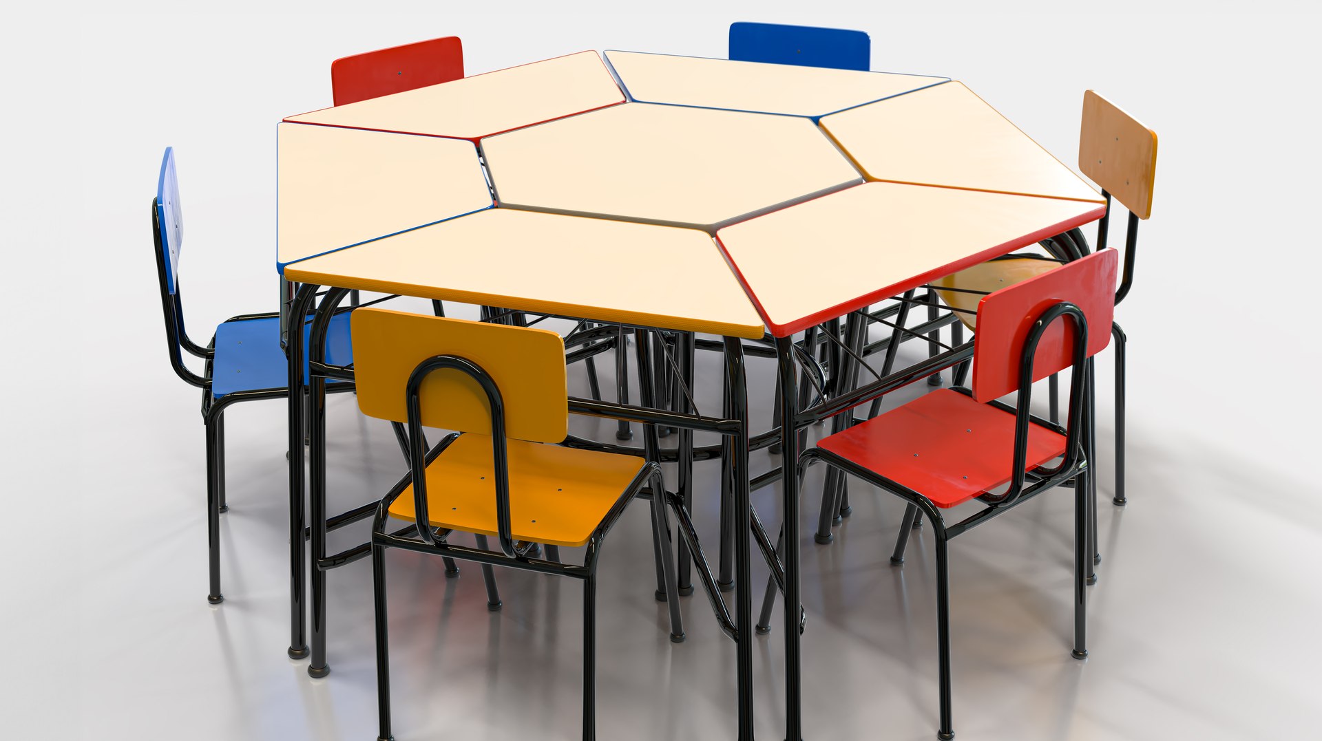 3D Model Colorful Hexagon School Table And Chair For Children In The ...