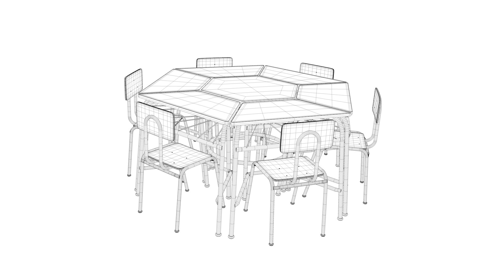 3D Model Colorful Hexagon School Table And Chair For Children In The ...