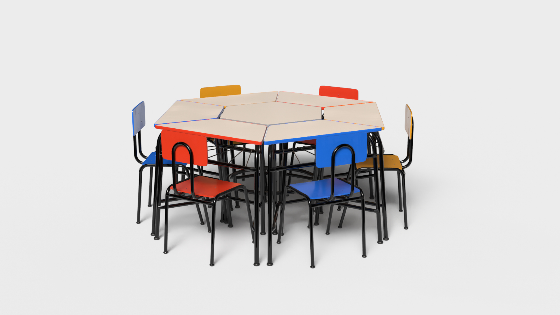 3D Model Colorful Hexagon School Table And Chair For Children In The ...