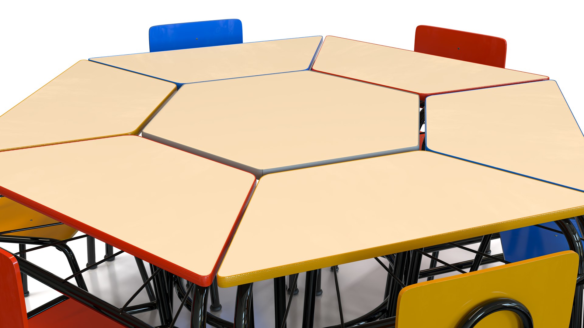 3D Model Colorful Hexagon School Table And Chair For Children In The ...