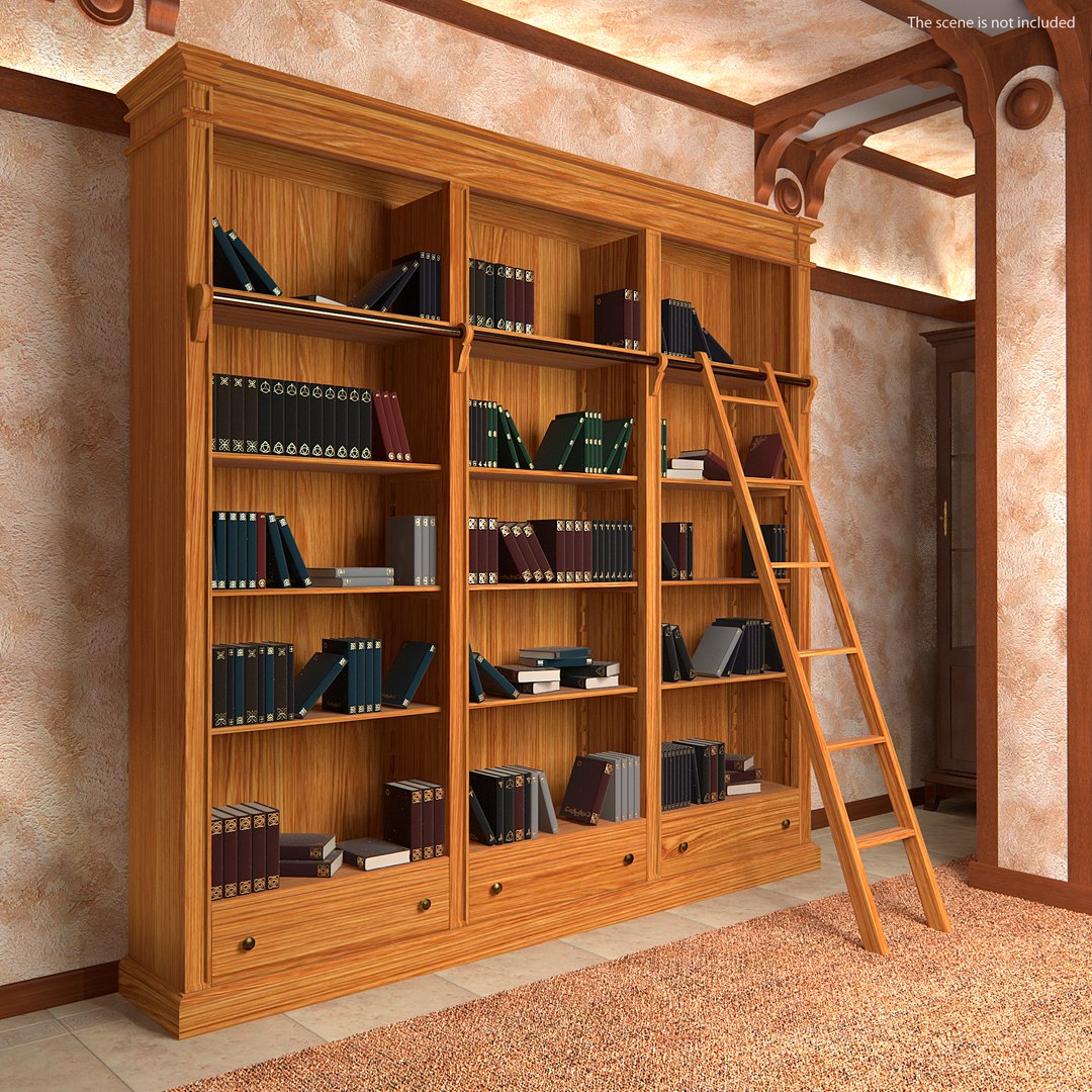 Wood Bookcase Ladder Books 3D Model - TurboSquid 1486375
