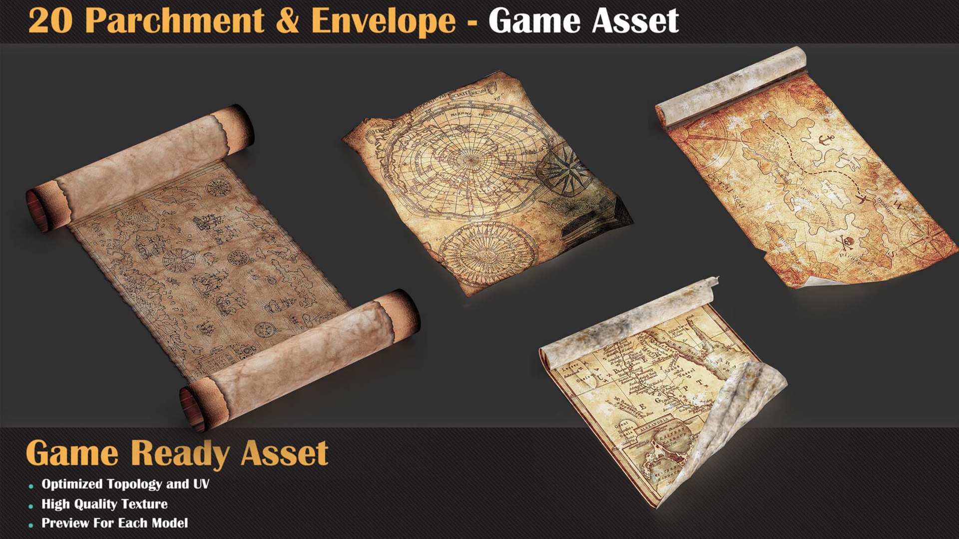 3D 20 Parchment Envelope - Game Asset Model - TurboSquid 2243846