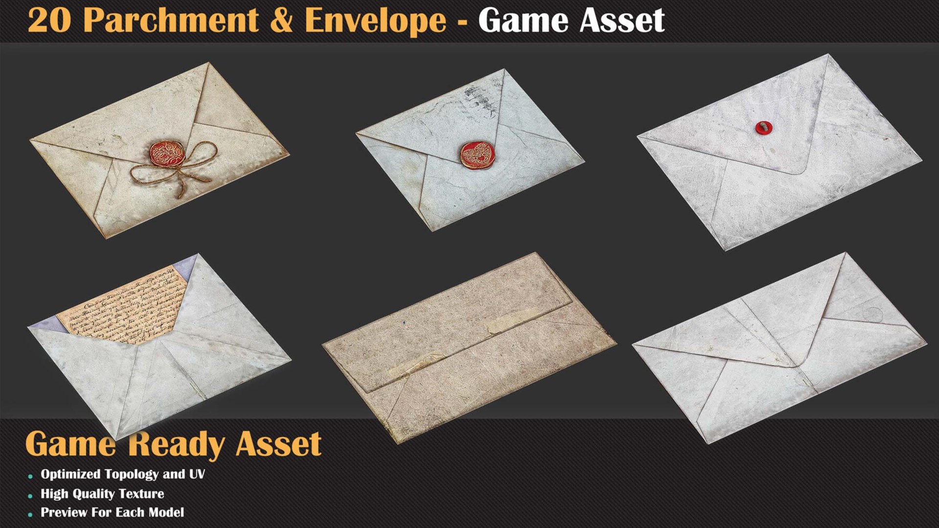 3D 20 Parchment Envelope - Game Asset Model - TurboSquid 2243846