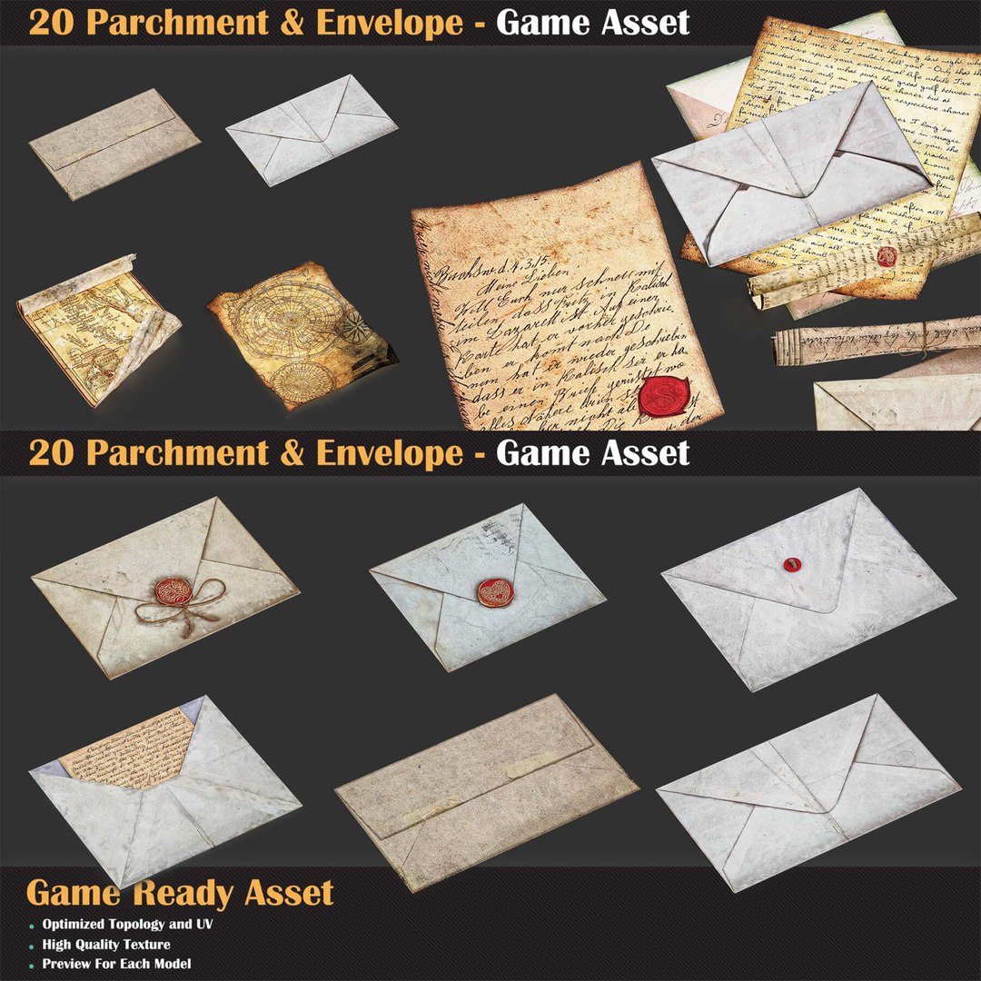3D 20 Parchment Envelope - Game Asset Model - TurboSquid 2243846