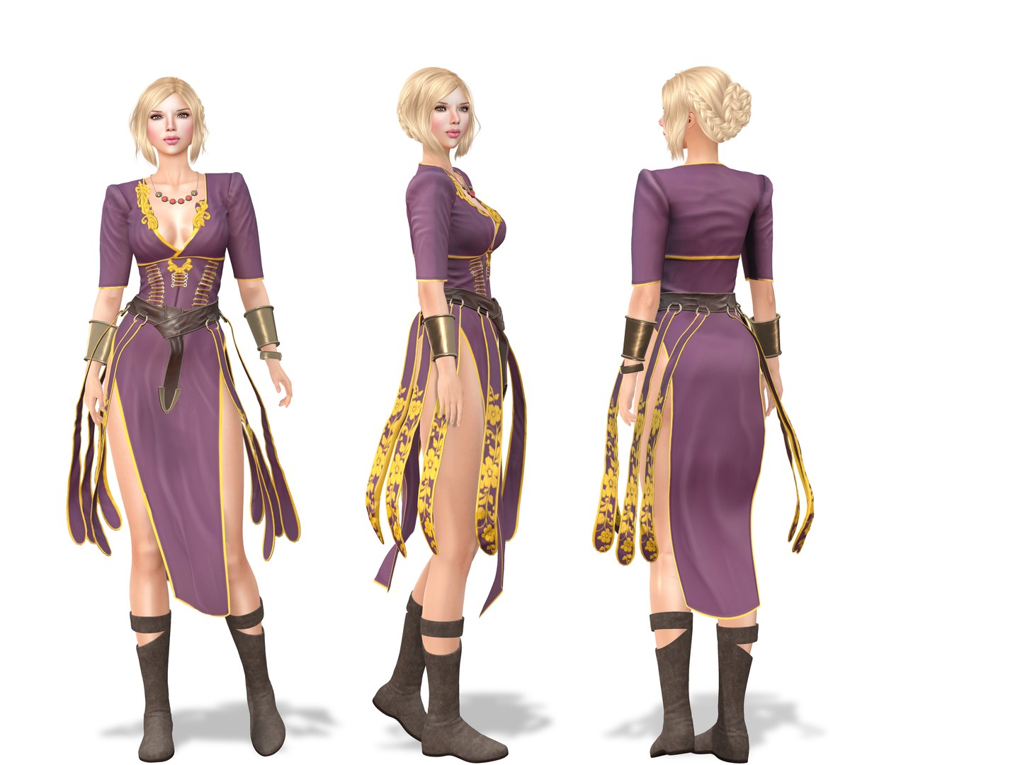 3D Full Medieval Fantasy Outfit Dress Bracelet Necklace Belt ...