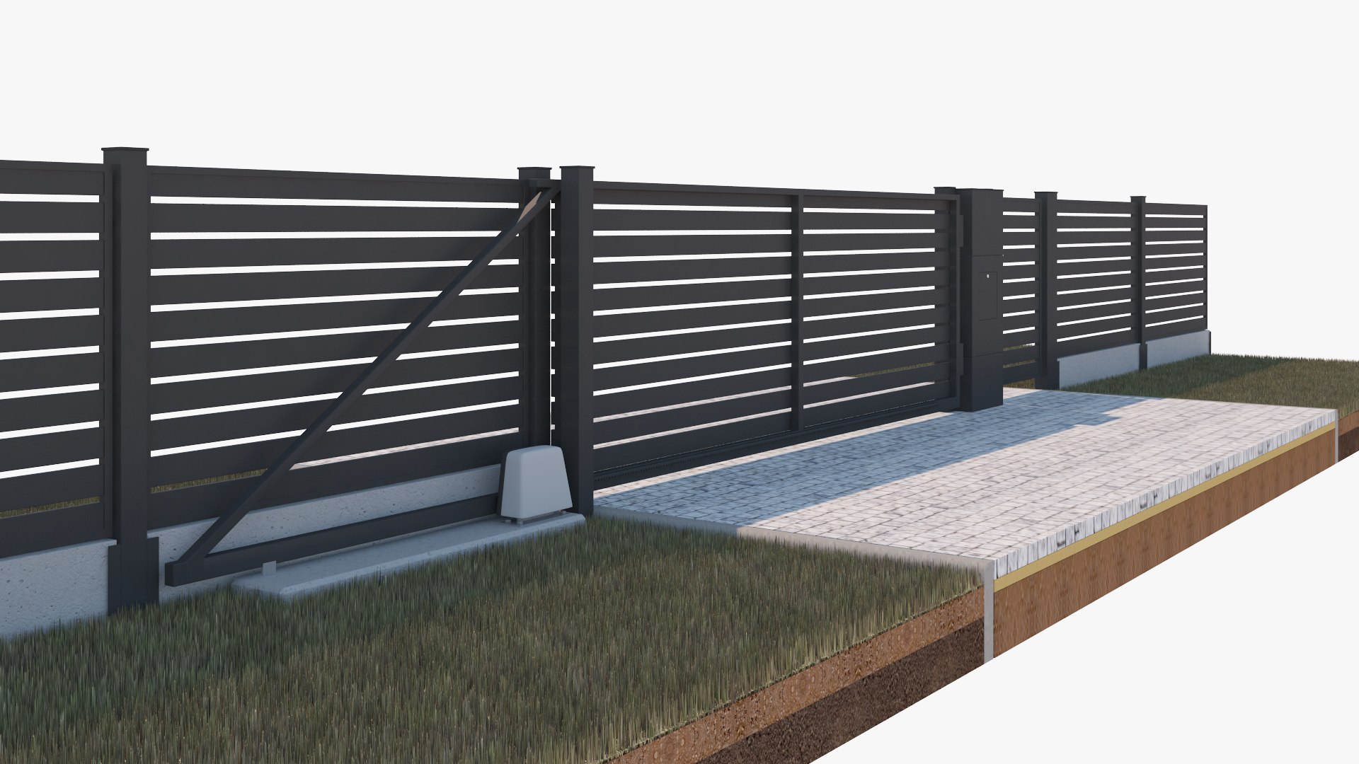 3D Sliding Gate With Horizontal Panels Model - TurboSquid 2073613