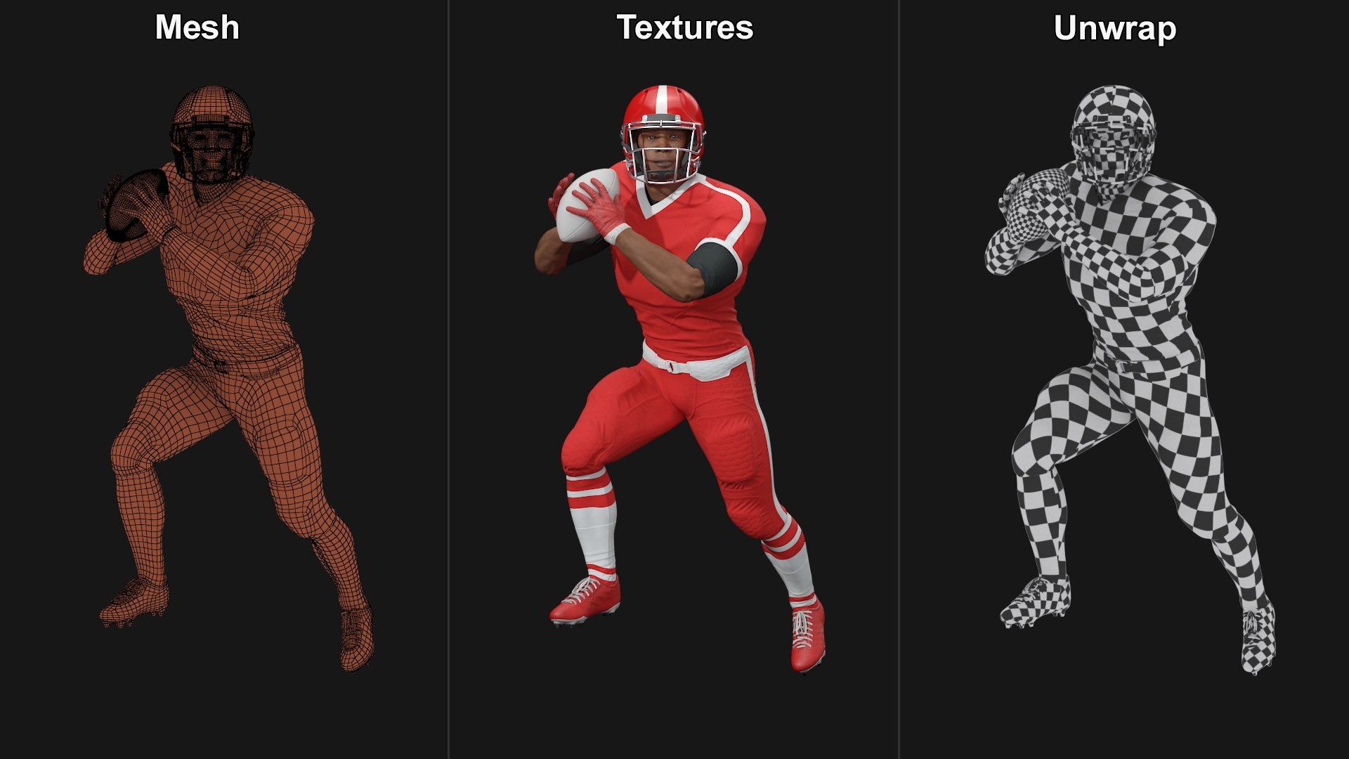 3D Black Man American Football Player Red Uniform Running The Ball ...