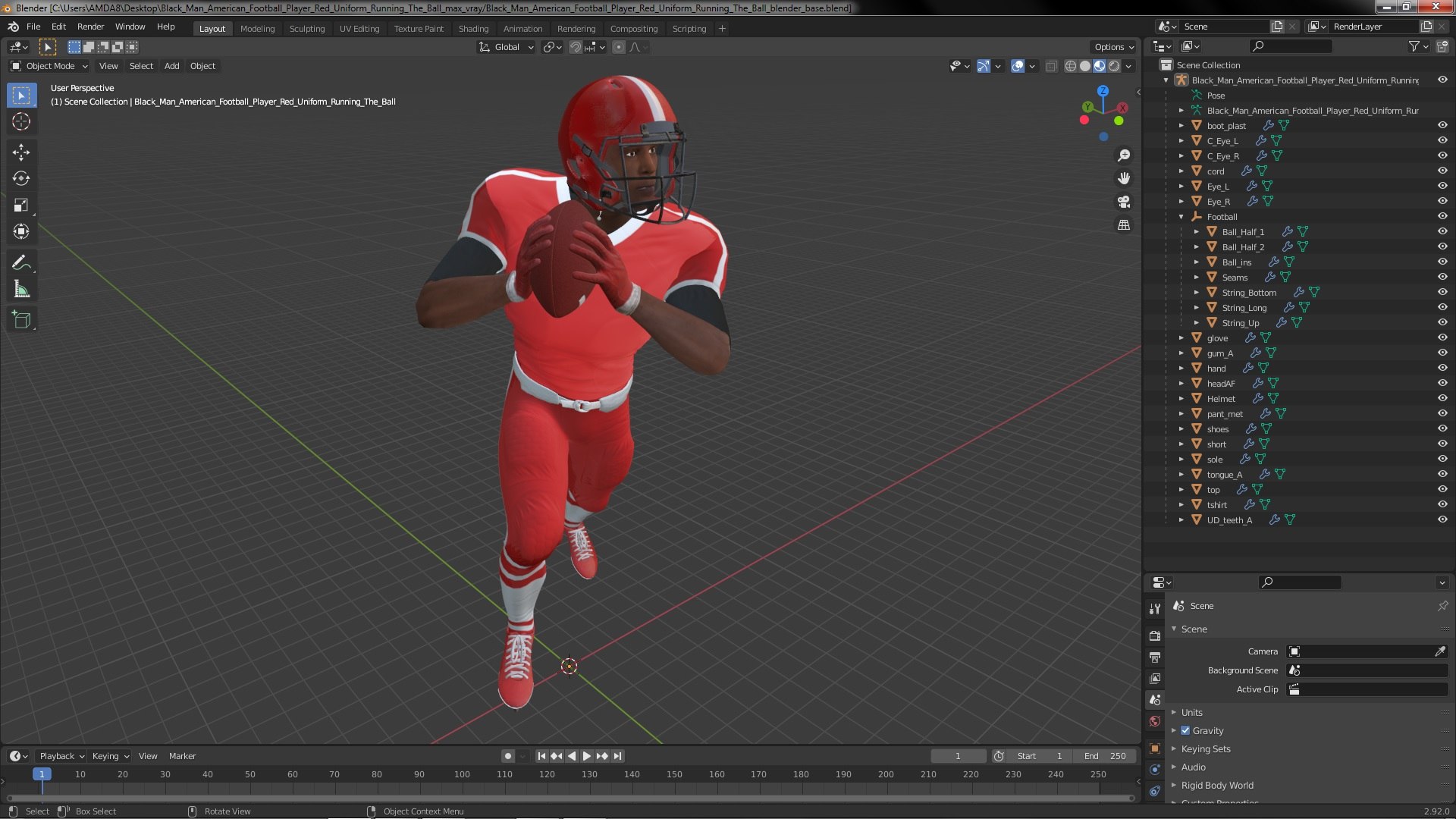 3D Black Man American Football Player Red Uniform Running The Ball ...
