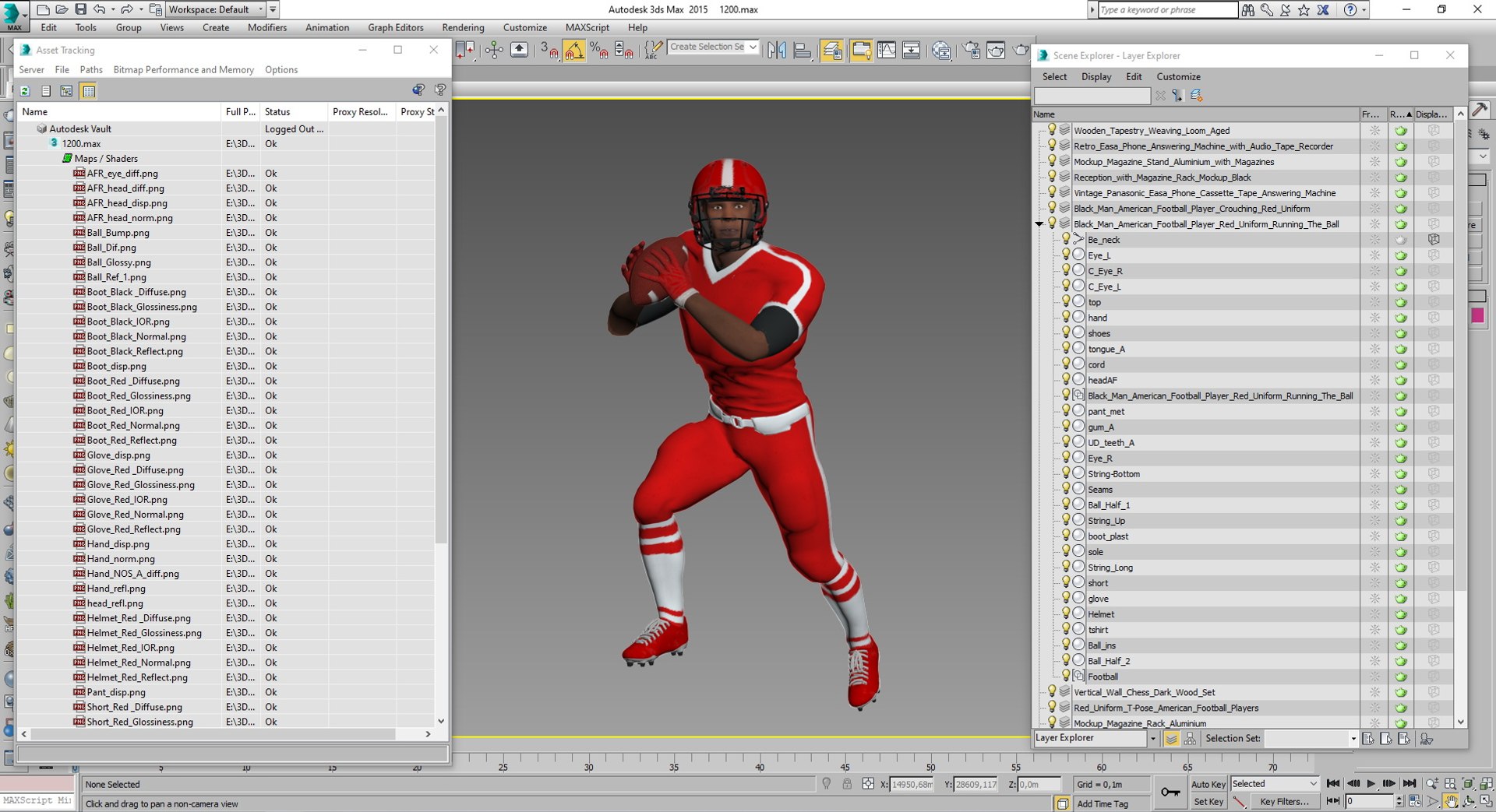 3D Black Man American Football Player Red Uniform Running The Ball ...