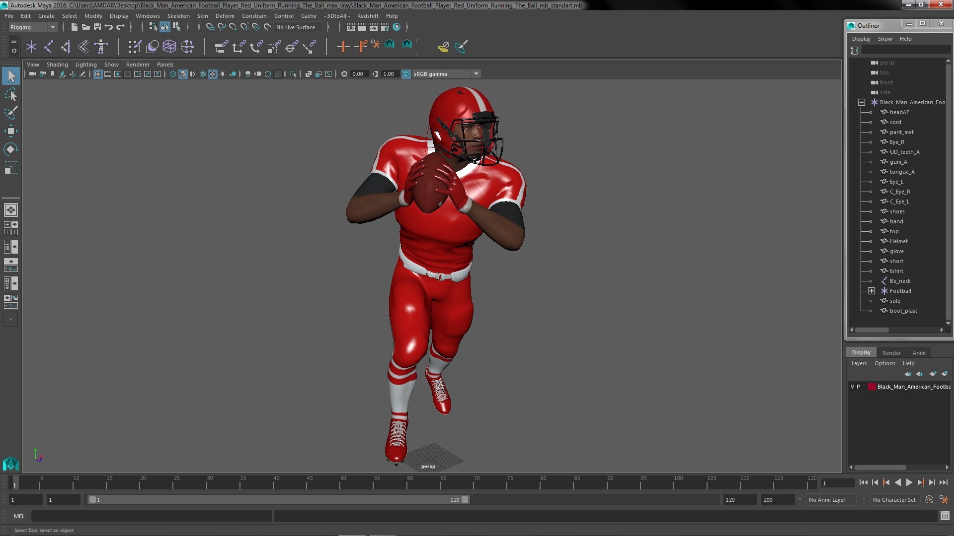 3D Black Man American Football Player Red Uniform Running The Ball ...