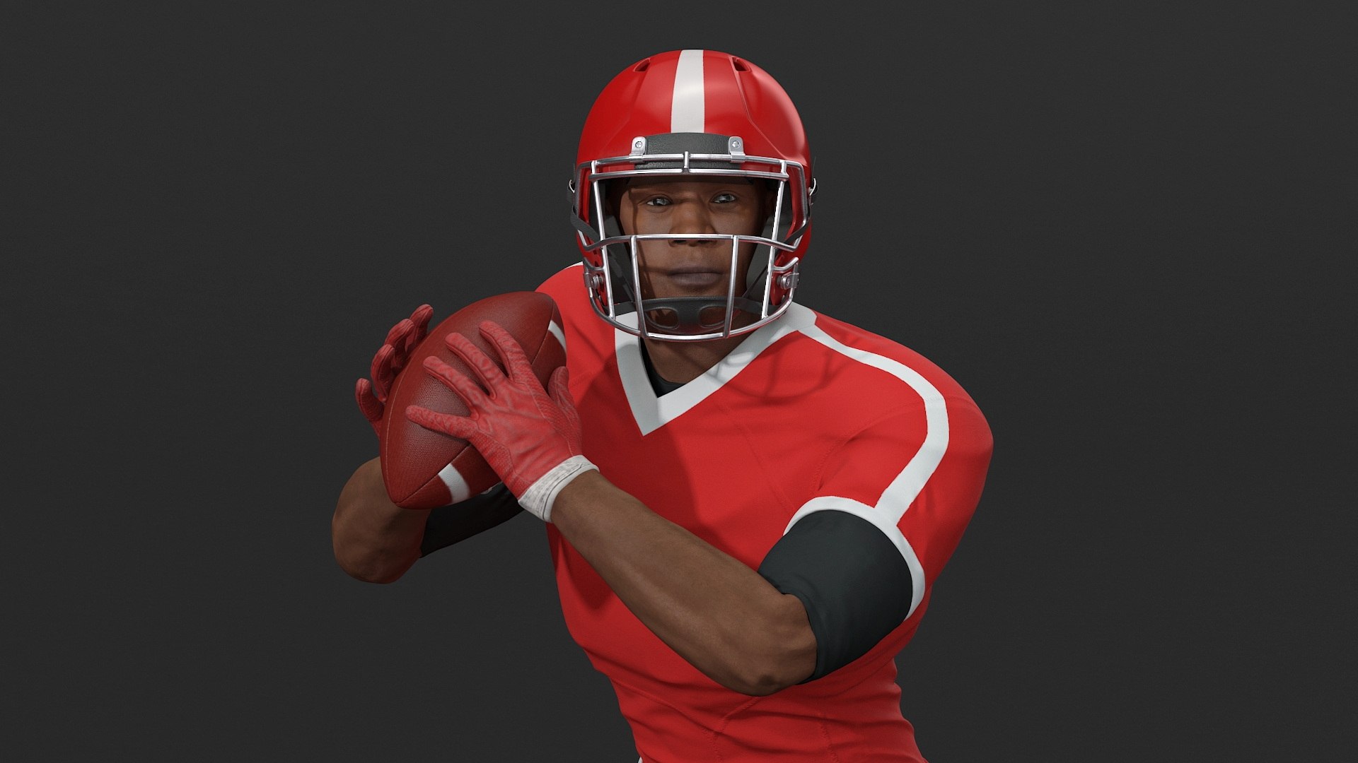 3D Black Man American Football Player Red Uniform Running The Ball ...