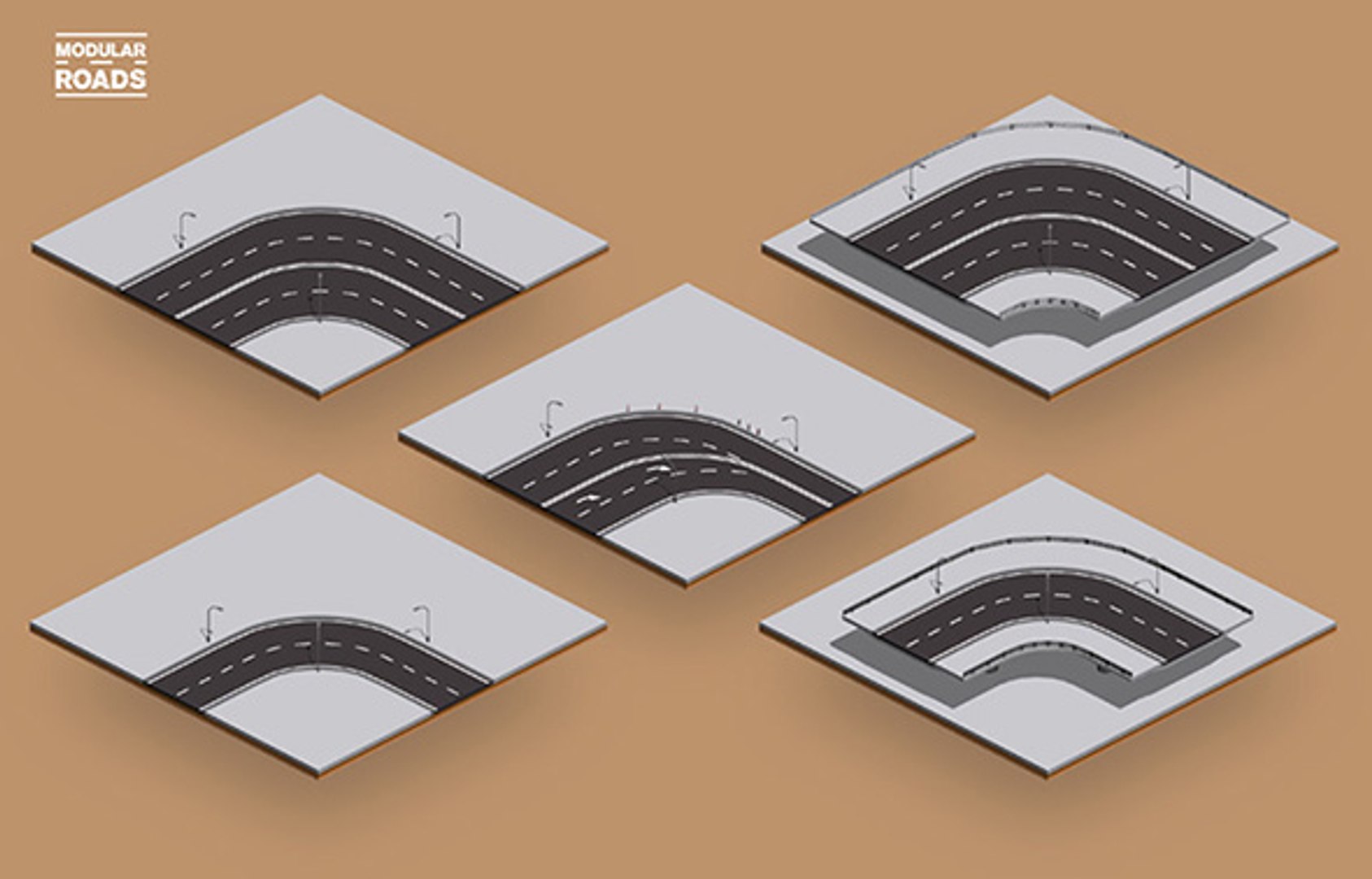 Roads Straight Turn 3d Model