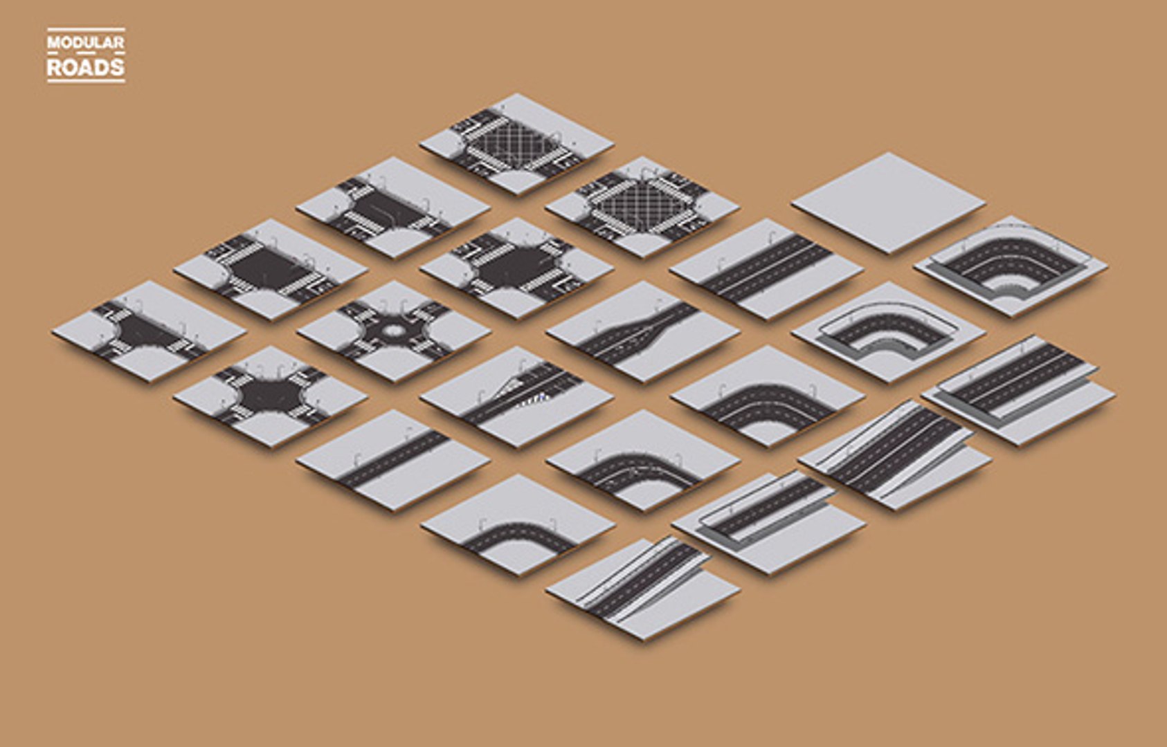 Roads Straight Turn 3d Model