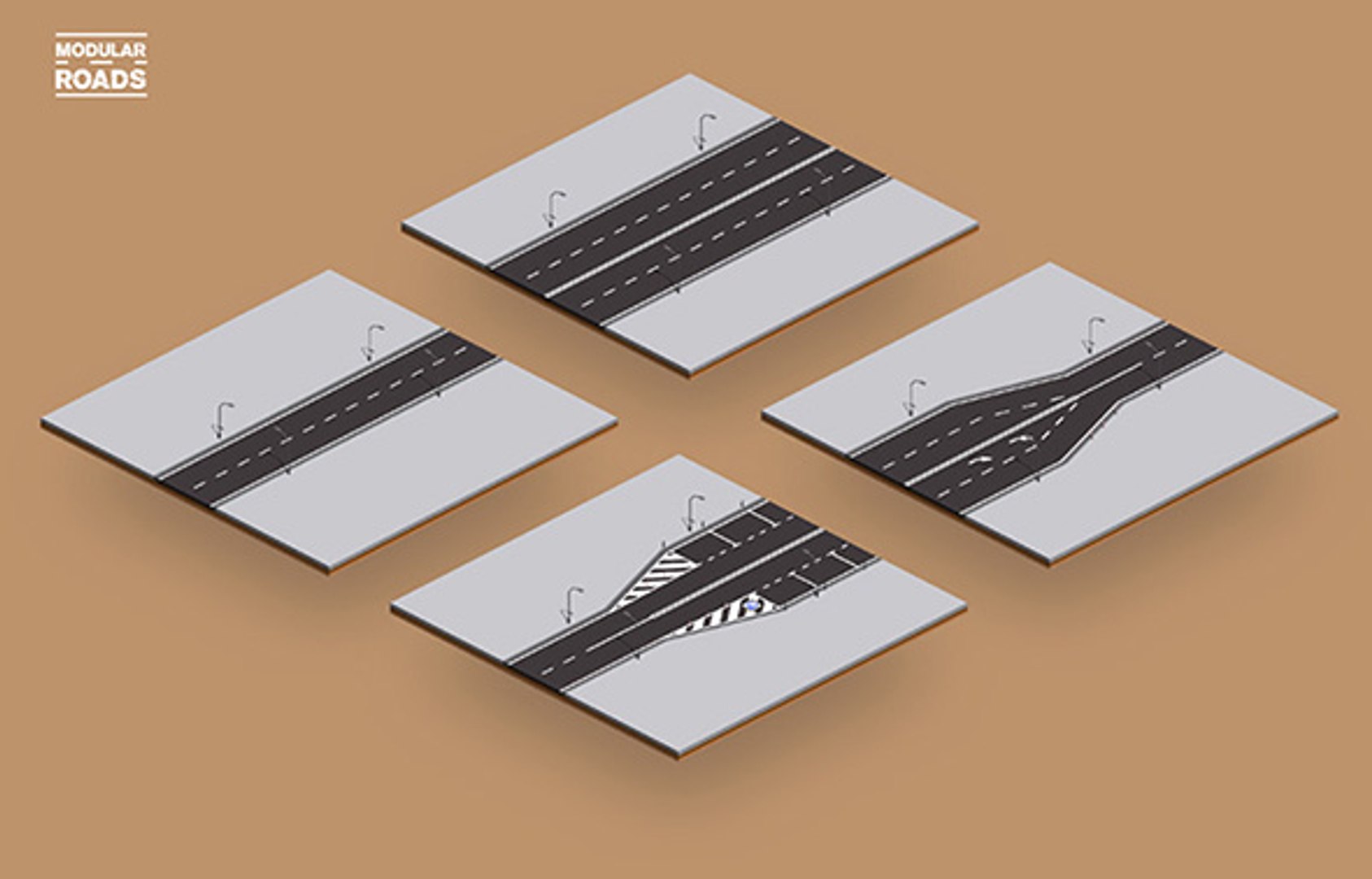 Roads Straight Turn 3d Model