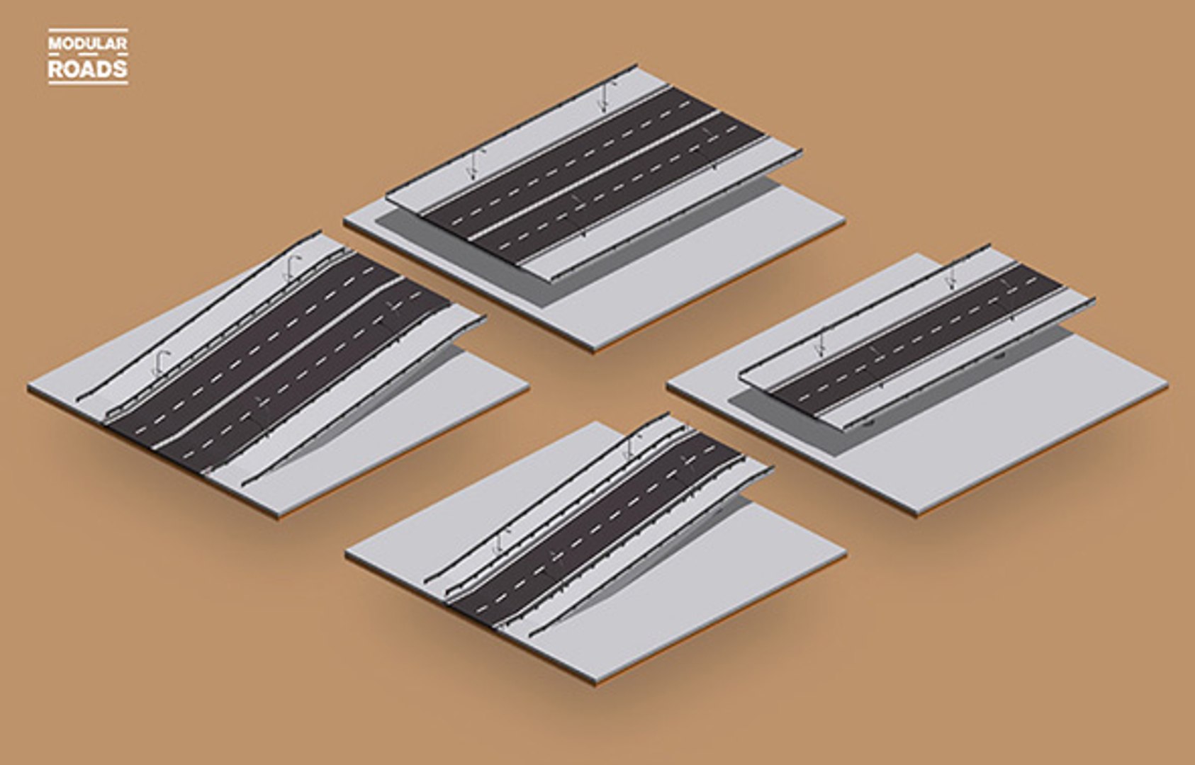 Roads Straight Turn 3d Model