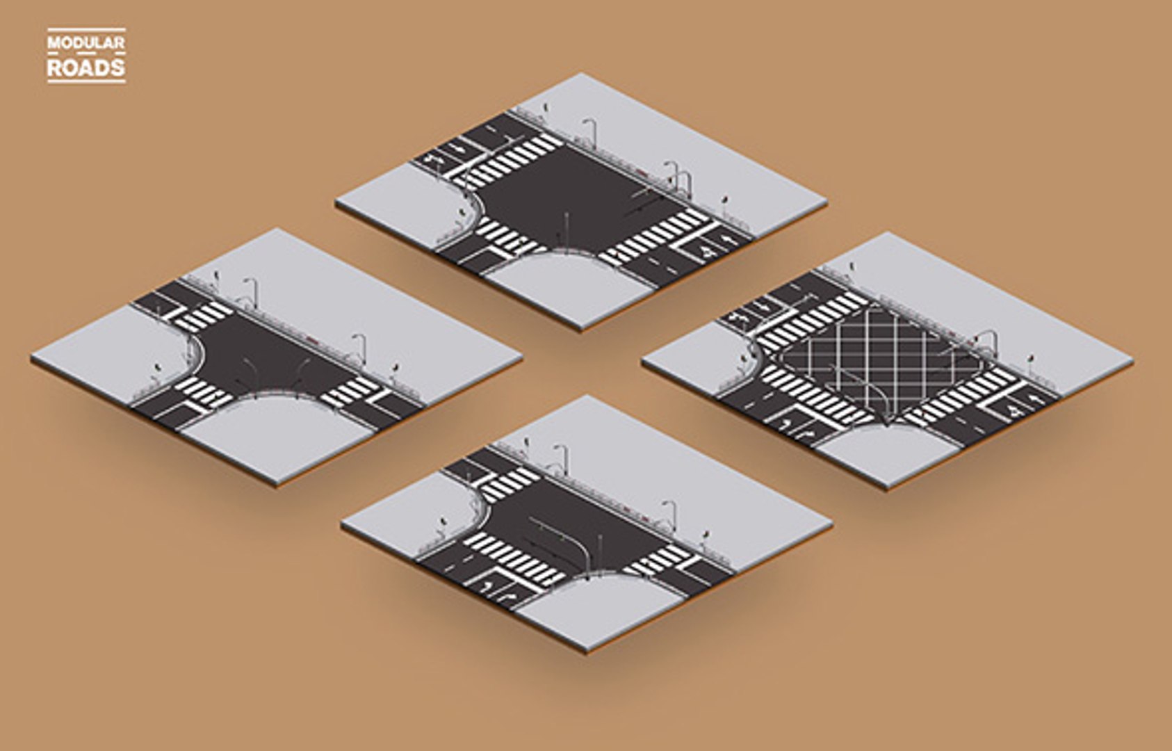 Roads Straight Turn 3d Model