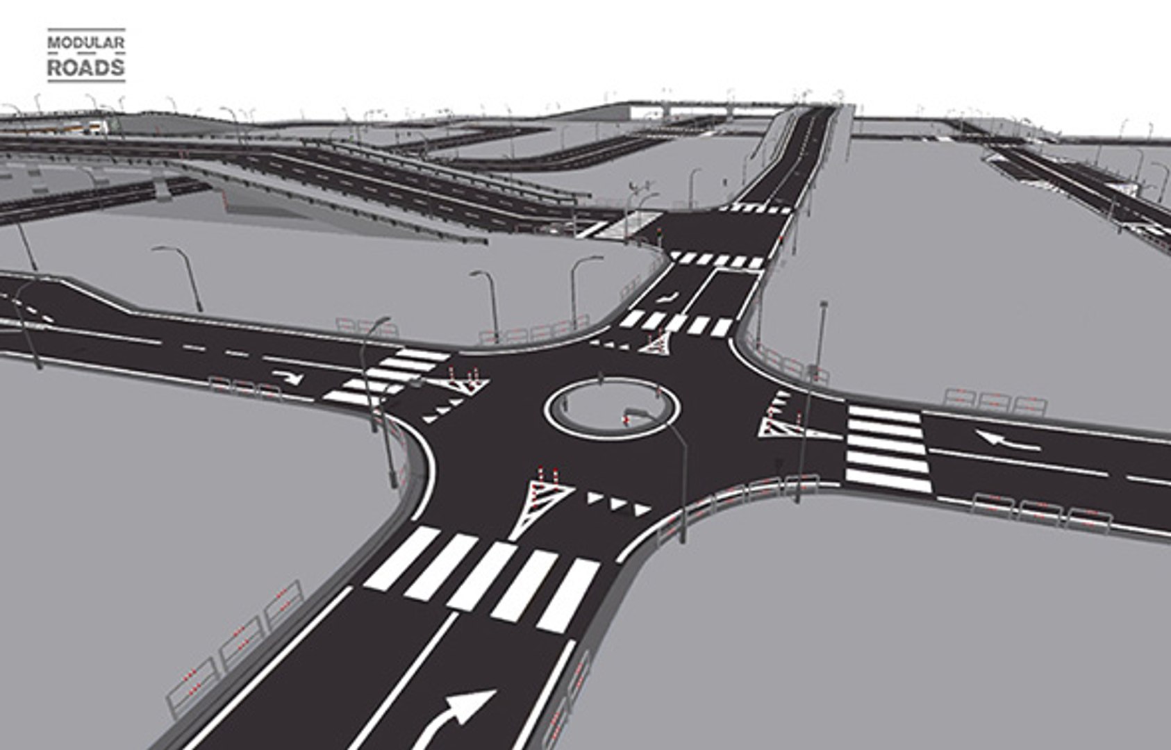 Roads Straight Turn 3d Model