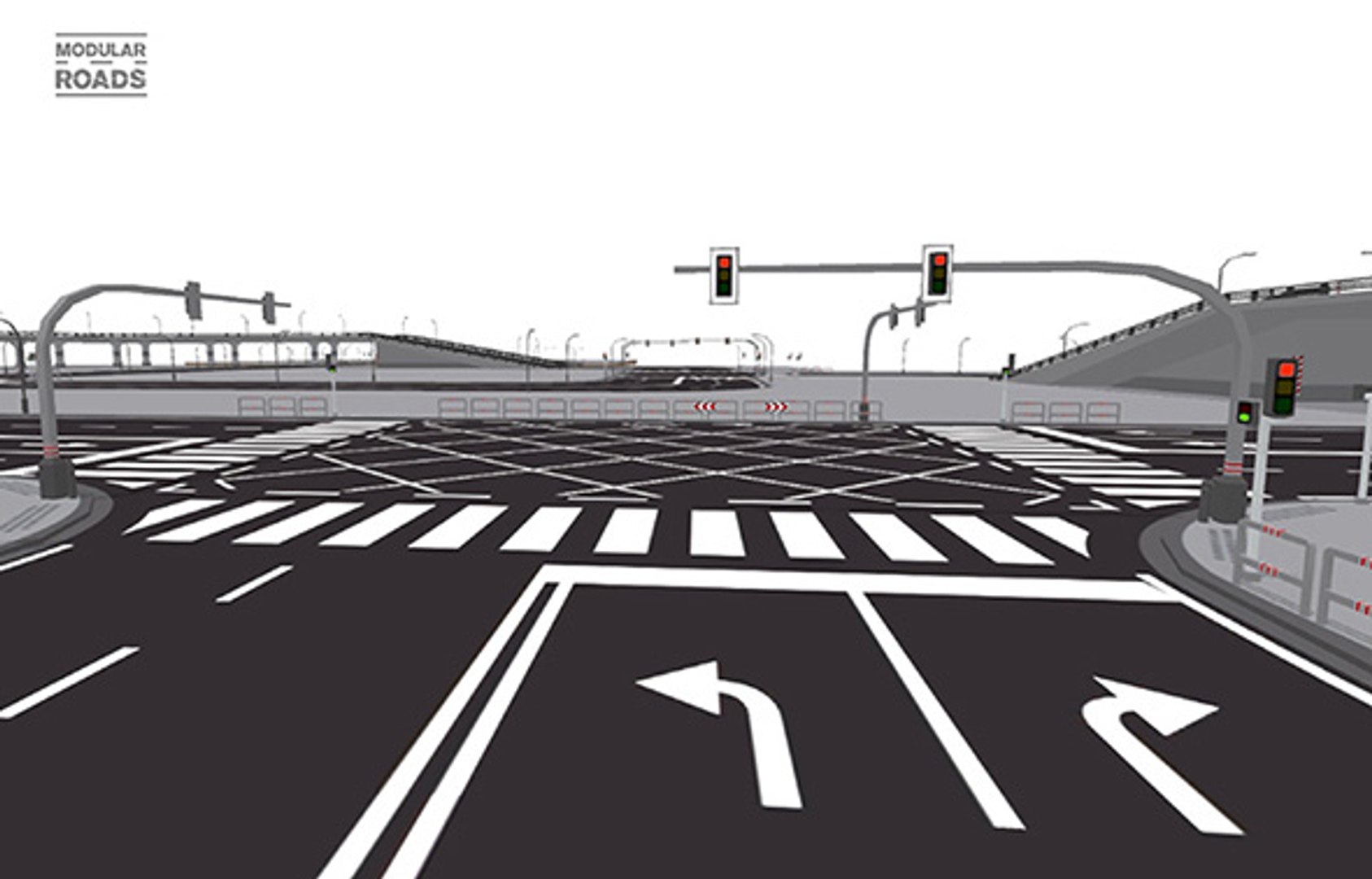 Roads Straight Turn 3d Model