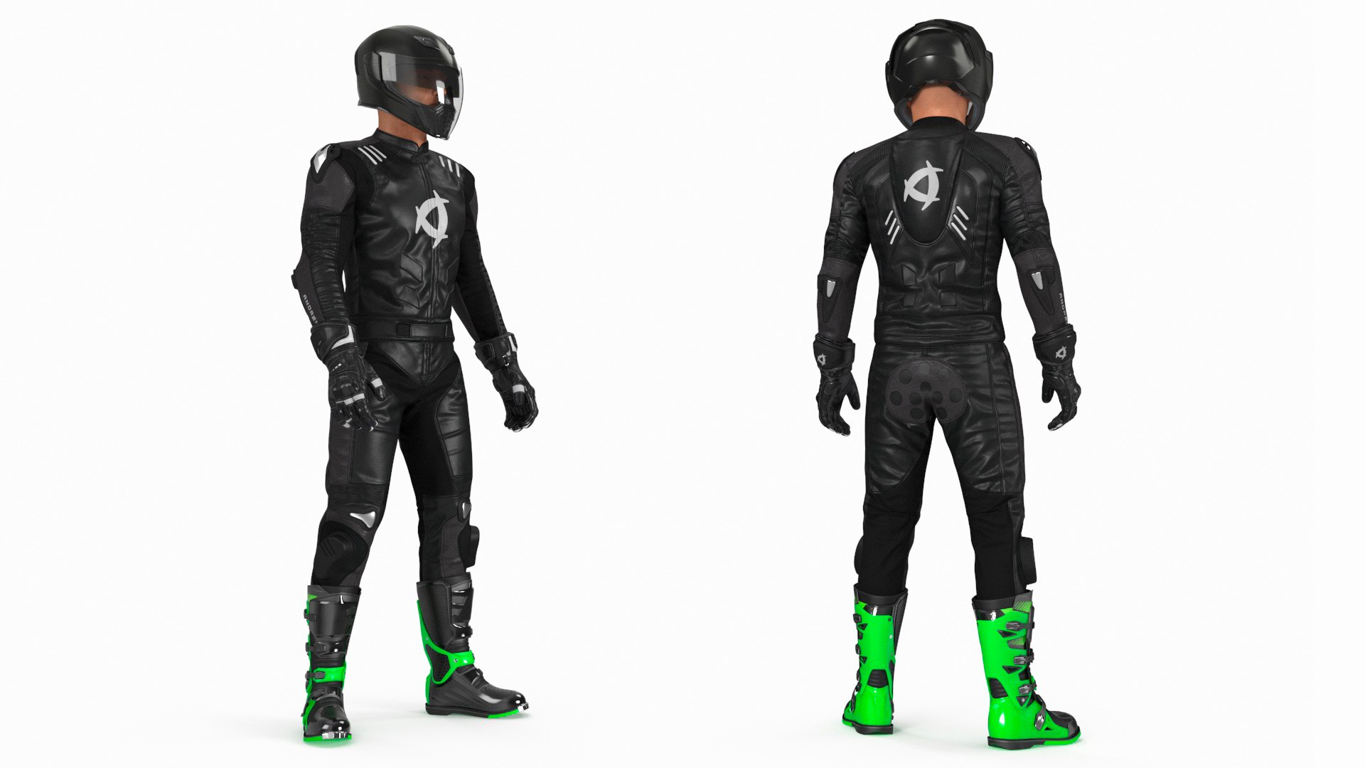3D Model Motorcycle Rider In Protective Riding Gear Standing ...