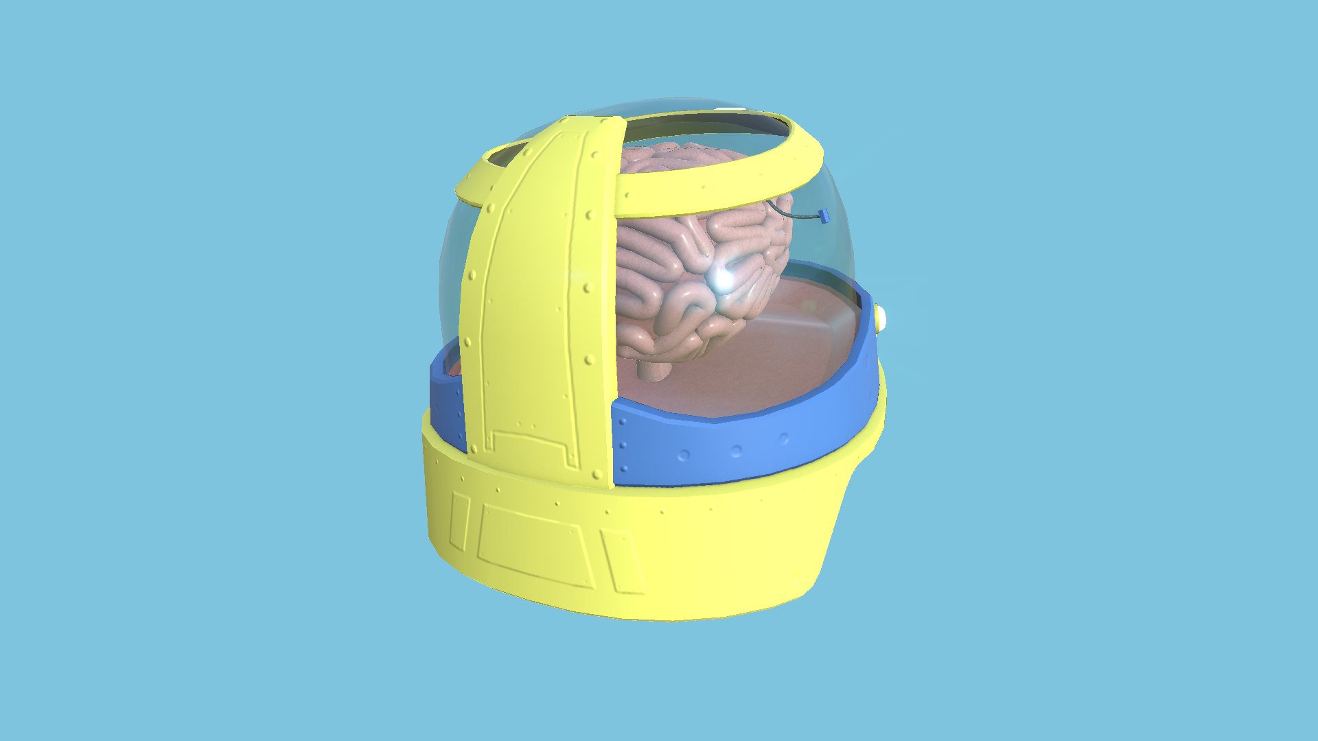 3D SciFi Brain Helmet 07 Blue Cartoon - Character Design Fashion ...
