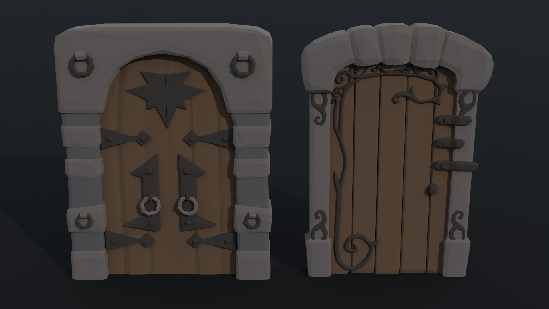 Cartoon Medieval Doors And Windows Polygonal Style Model - TurboSquid ...