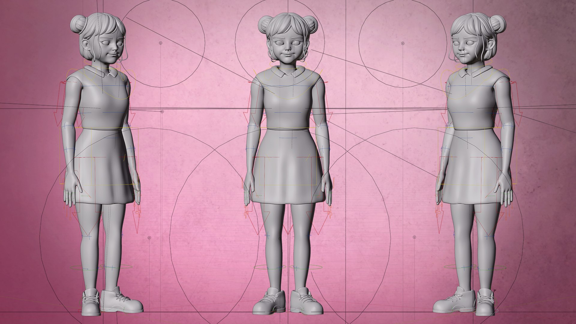 3D Cartoon Character - Cute Female Character with pink cloths 3D ...