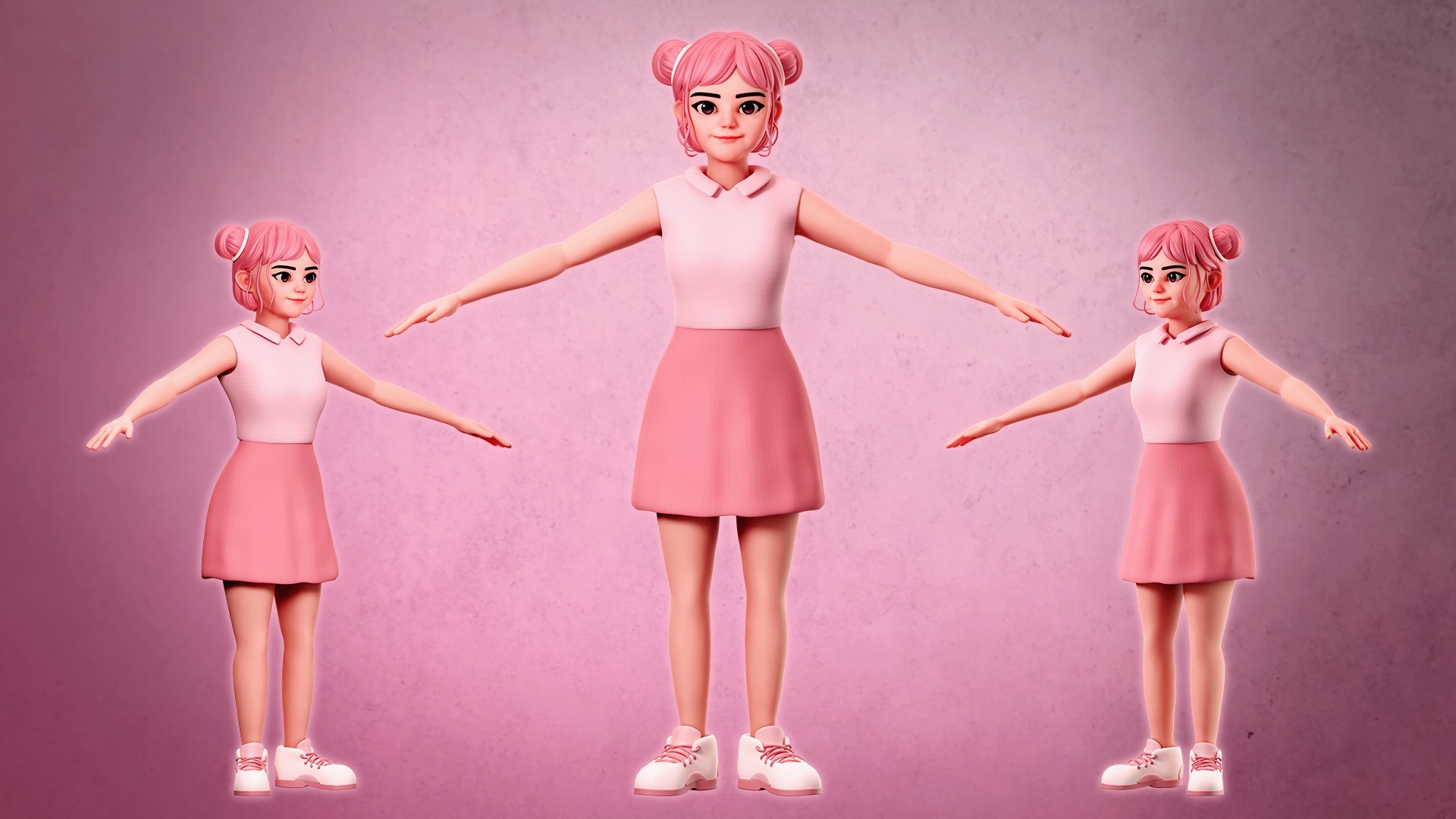 3D Cartoon Character - Cute Female Character with pink cloths 3D ...