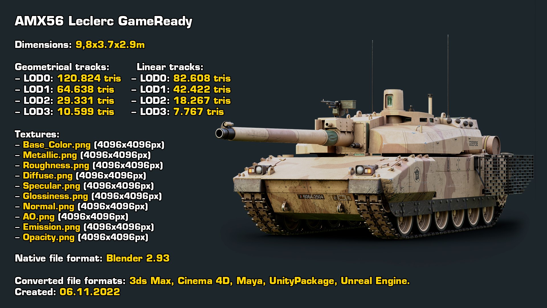 3D Rigged AMX56 Leclerc GameReady LODs model - TurboSquid 1986669