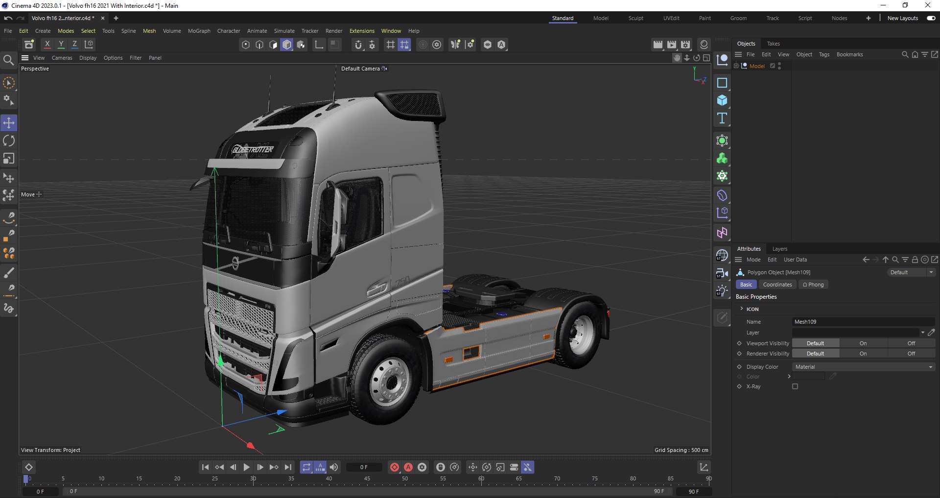 3D Model Volvo Fh16 2021 And Lowboy Trailer With Volvo DD105 Road ...