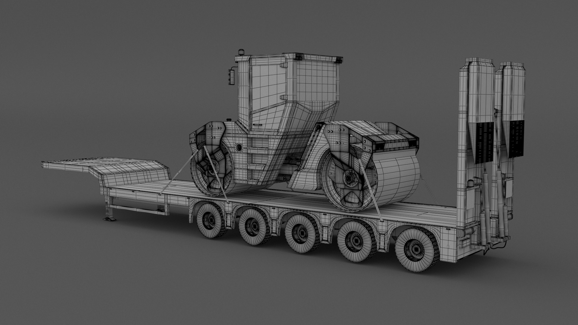 3D Model Volvo Fh16 2021 And Lowboy Trailer With Volvo DD105 Road ...