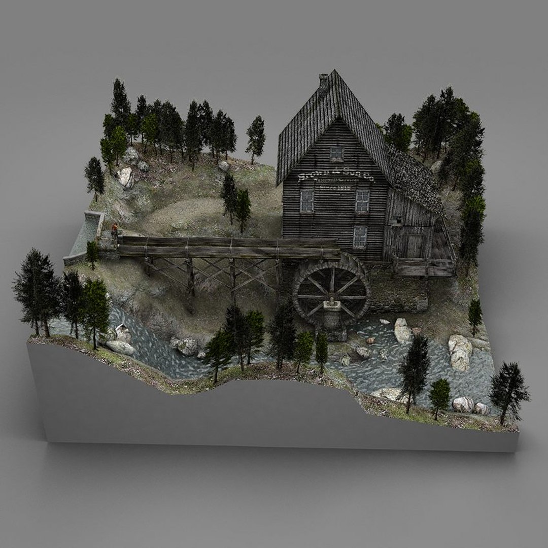 Watermill Scene 3d Model
