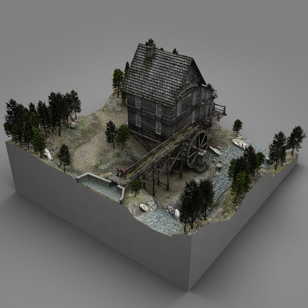 Watermill Scene 3d Model