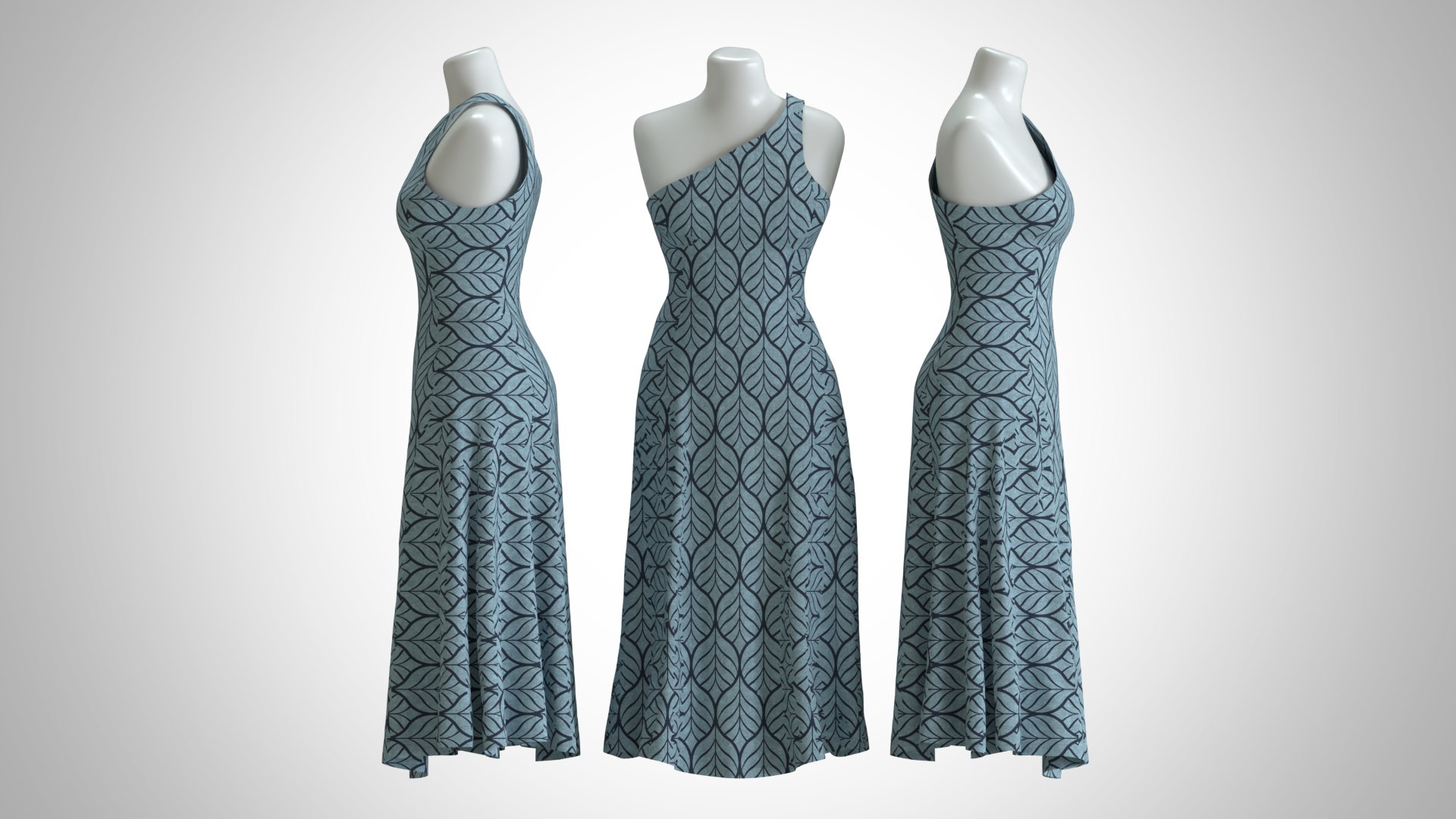 3D Woman Dress 2 Blue Topical Leaf - TurboSquid 2310979