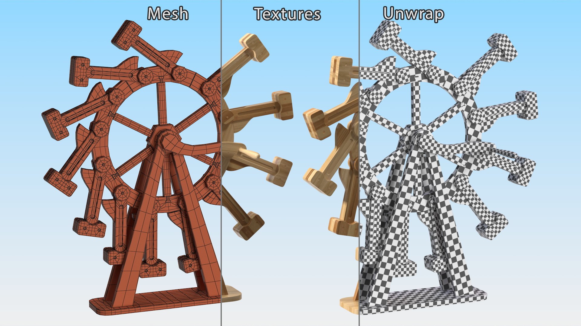 3D Classic Wooden Overbalanced Wheel - TurboSquid 2244457