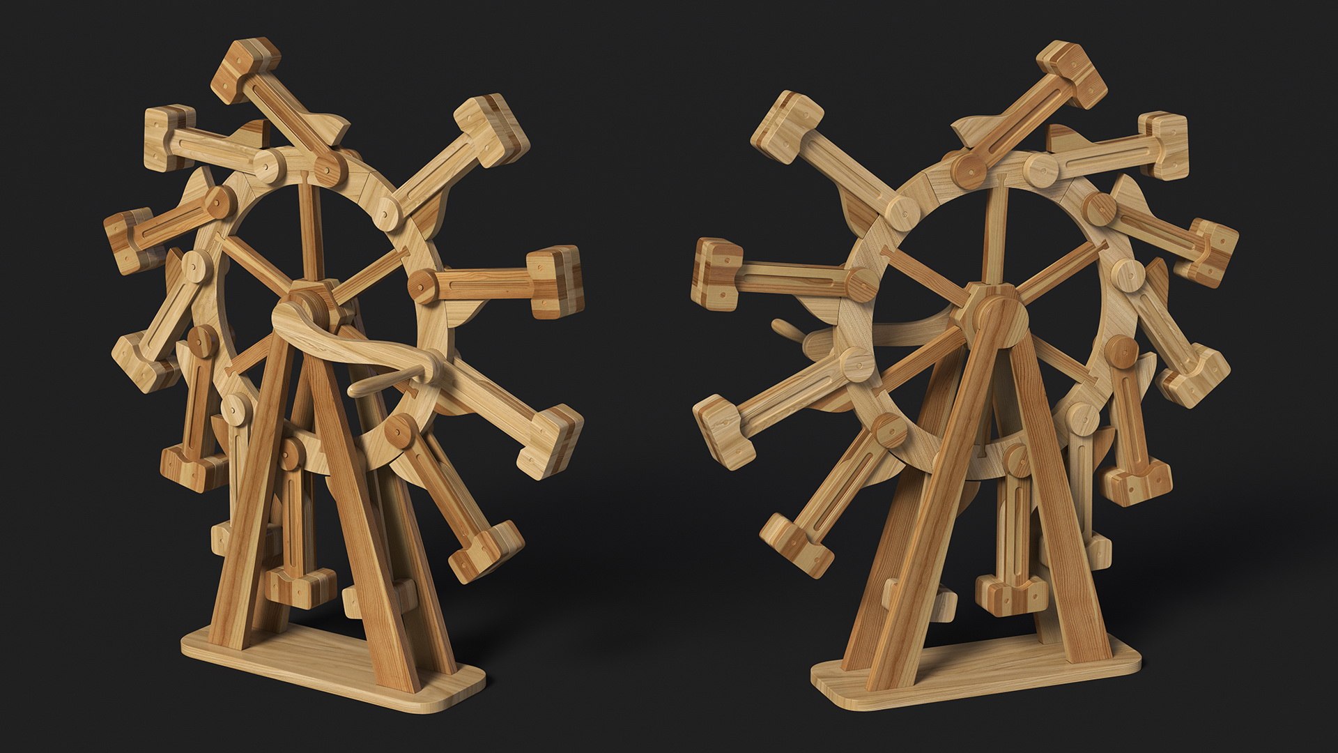 3D Classic Wooden Overbalanced Wheel - TurboSquid 2244457