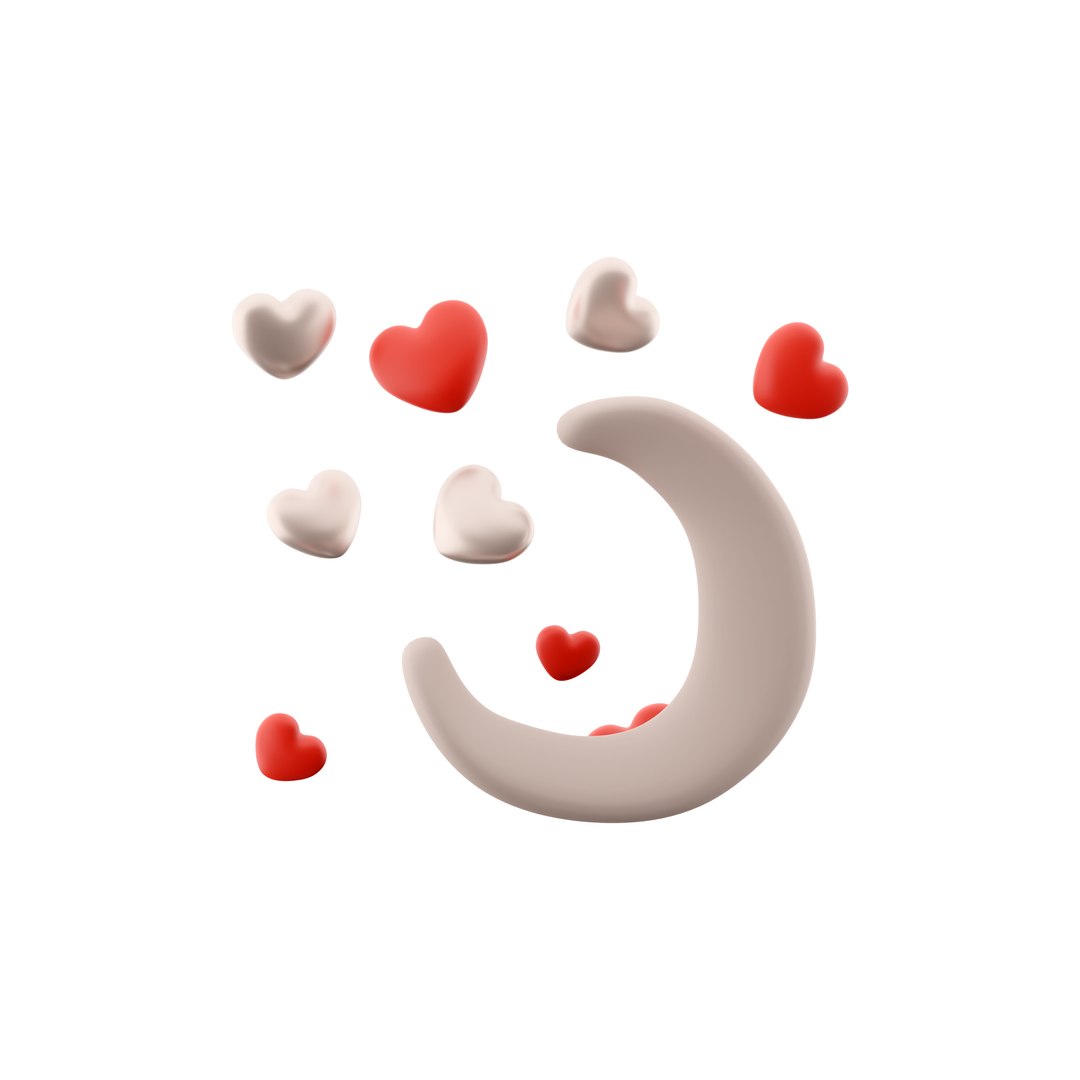 3D 3d Moon With Hearts Around Icon - TurboSquid 2045811
