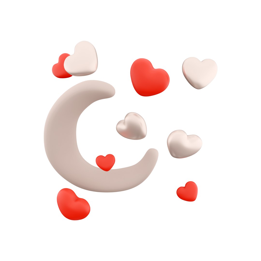 3D 3d Moon With Hearts Around Icon - TurboSquid 2045811