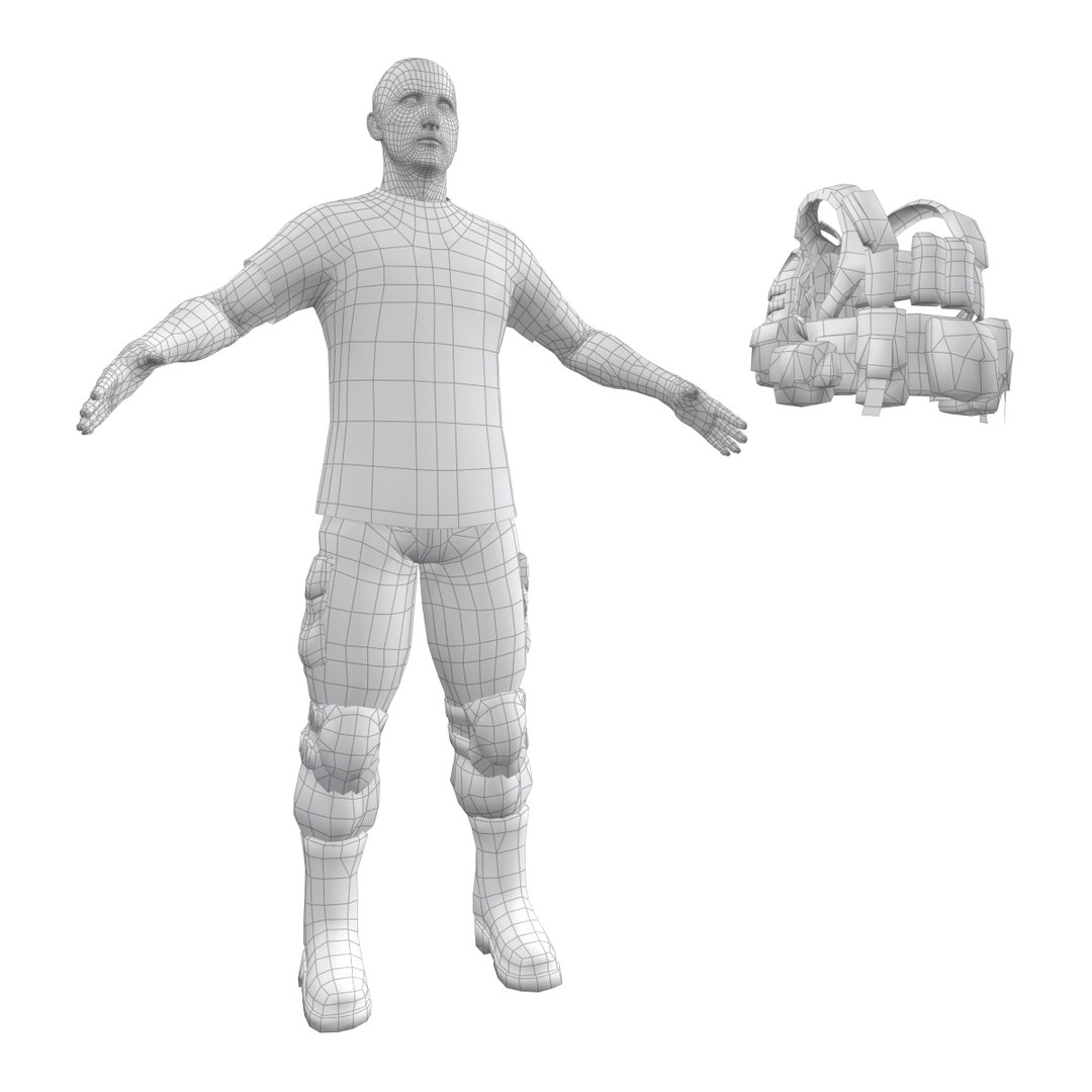 3d model of mercenary rigged soldier