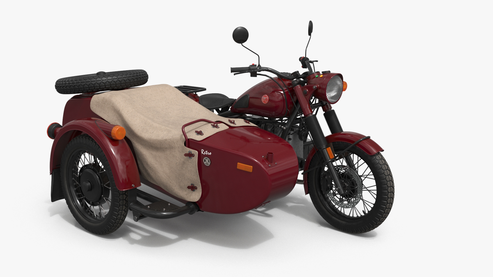 3D Retro Motorcycle Ural M70 With Cradle Maroon Color - TurboSquid 2402894