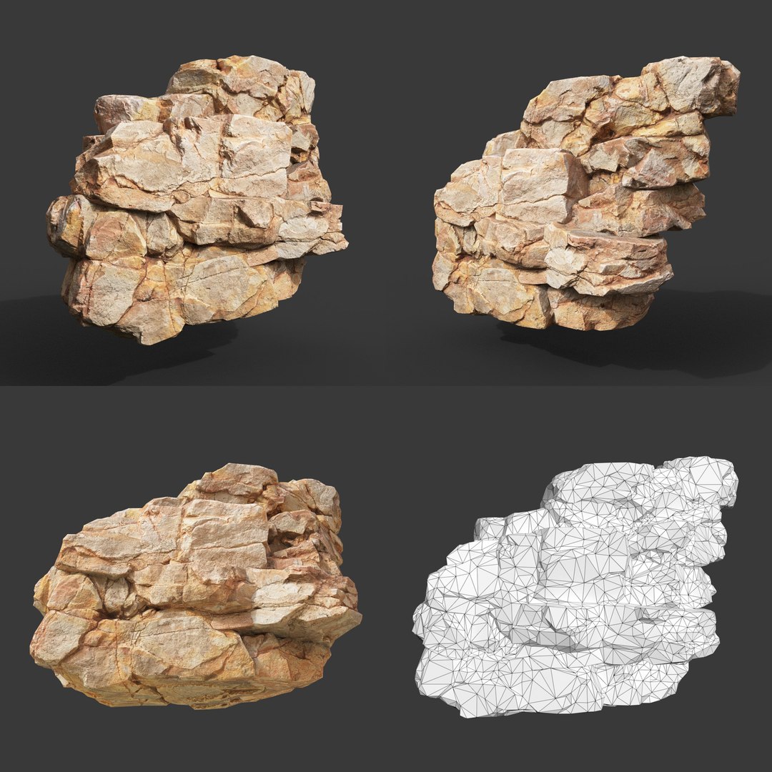 3D 8 Low Poly PBR Yellow Cliff Face - Ultra HD 16K Texture model ...