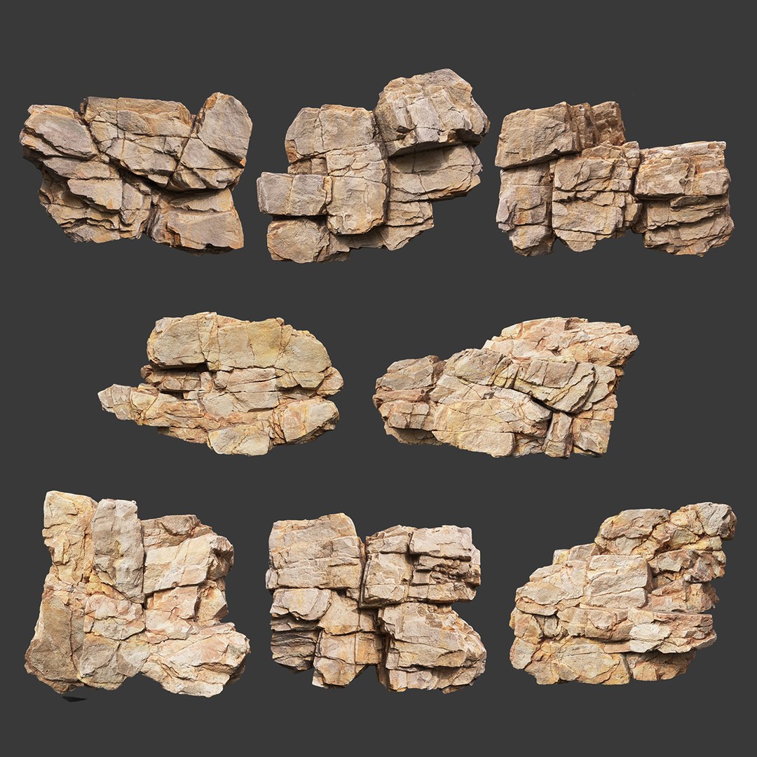 3D 8 Low Poly PBR Yellow Cliff Face - Ultra HD 16K Texture model ...