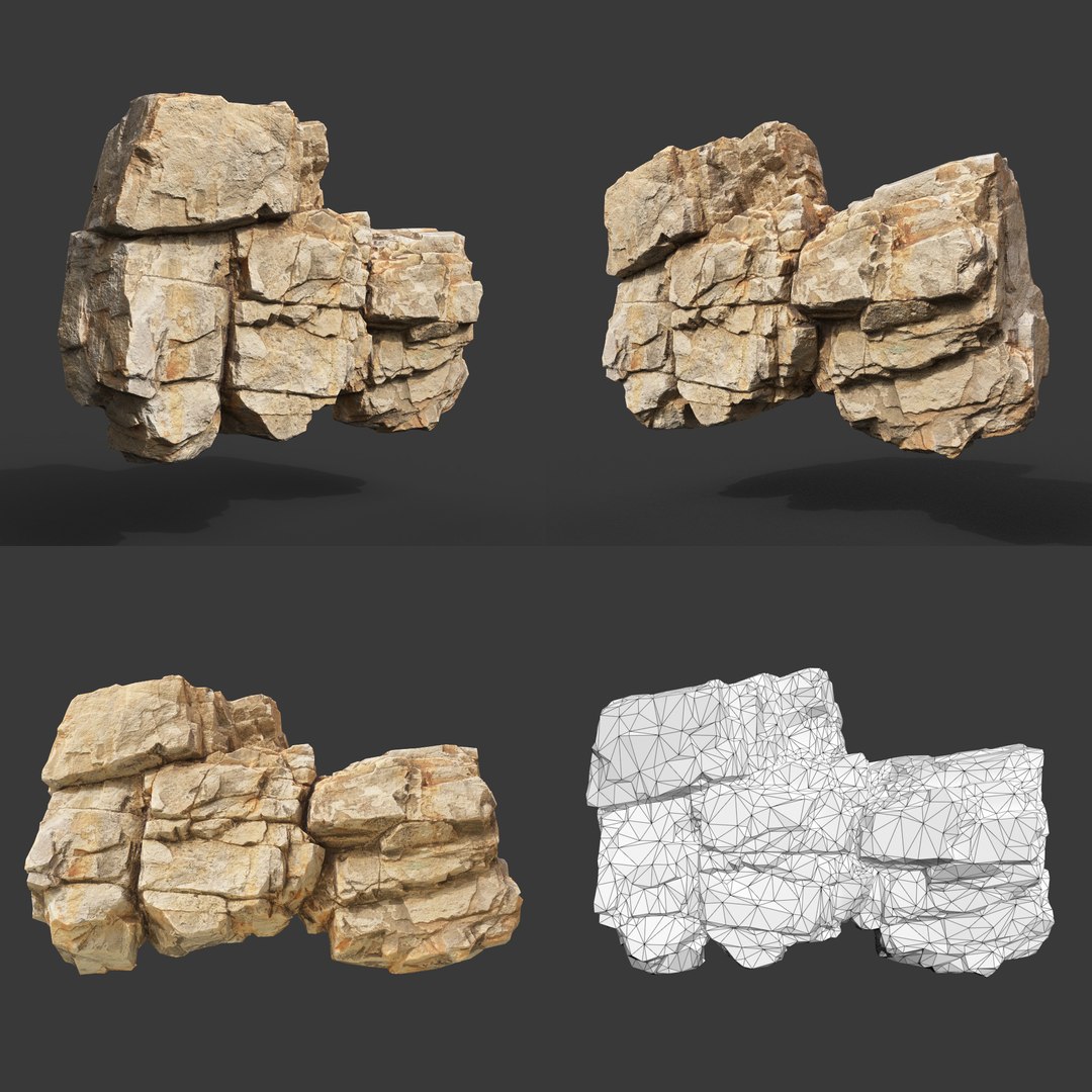 3D 8 Low Poly PBR Yellow Cliff Face - Ultra HD 16K Texture model ...