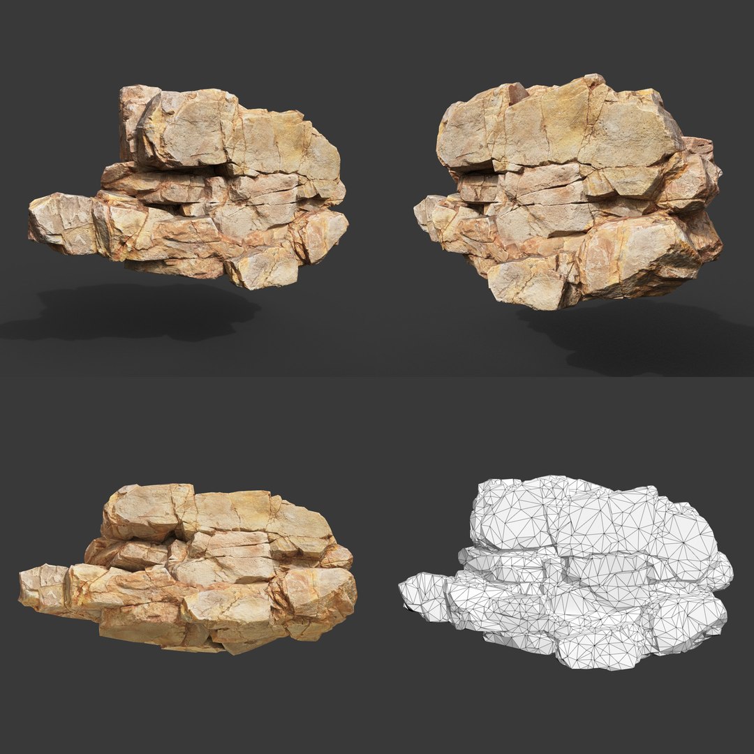 3D 8 Low Poly PBR Yellow Cliff Face - Ultra HD 16K Texture model ...